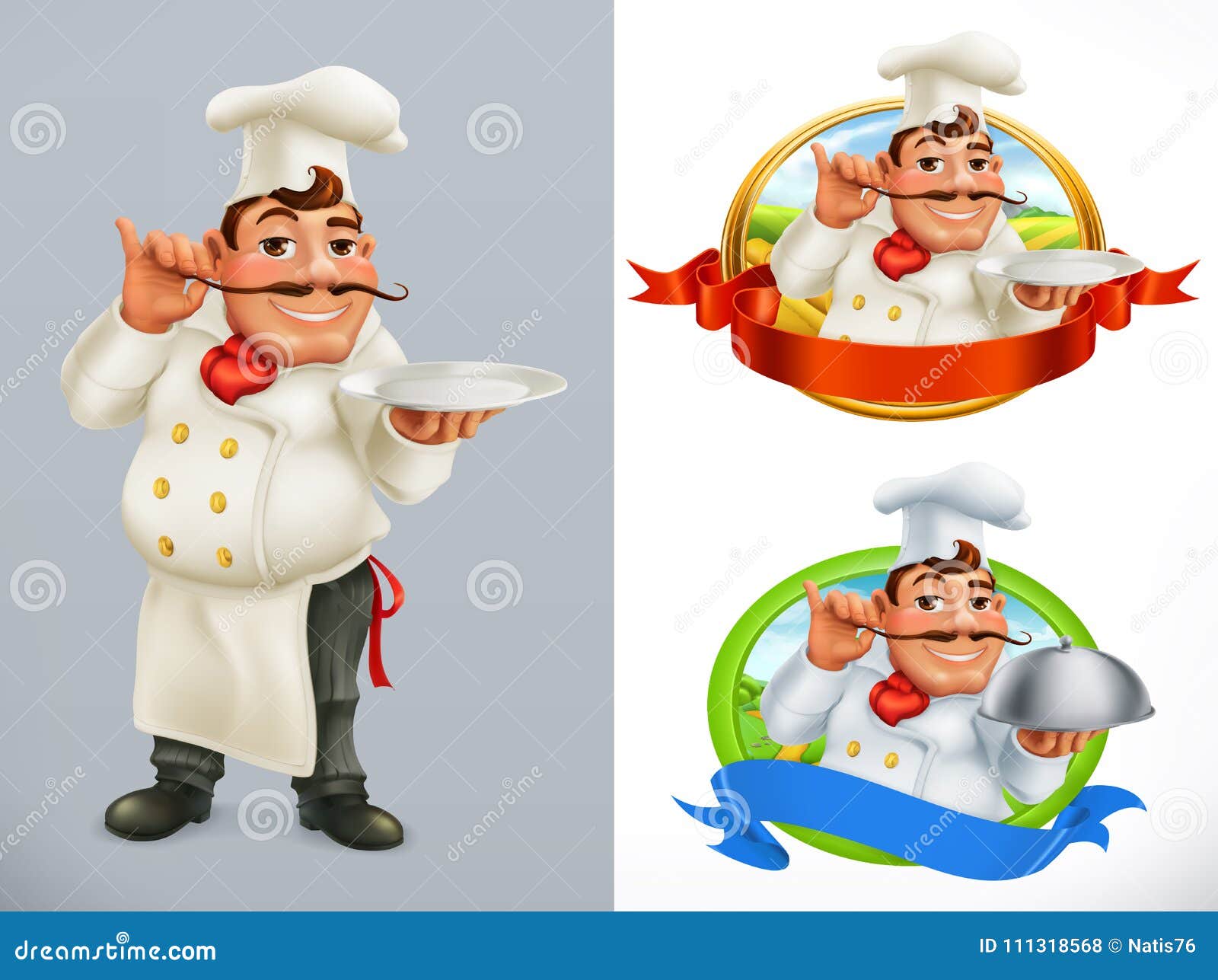 Cook, Chef. Character and Label. Vector Icon Set Stock Vector ...
