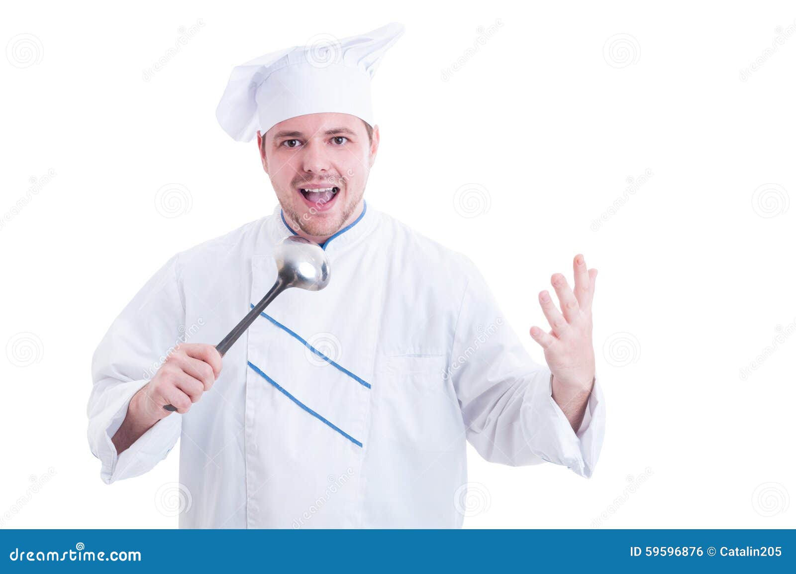 Cook or Chef Holding Ladle and Singing Stock Photo - Image of ...