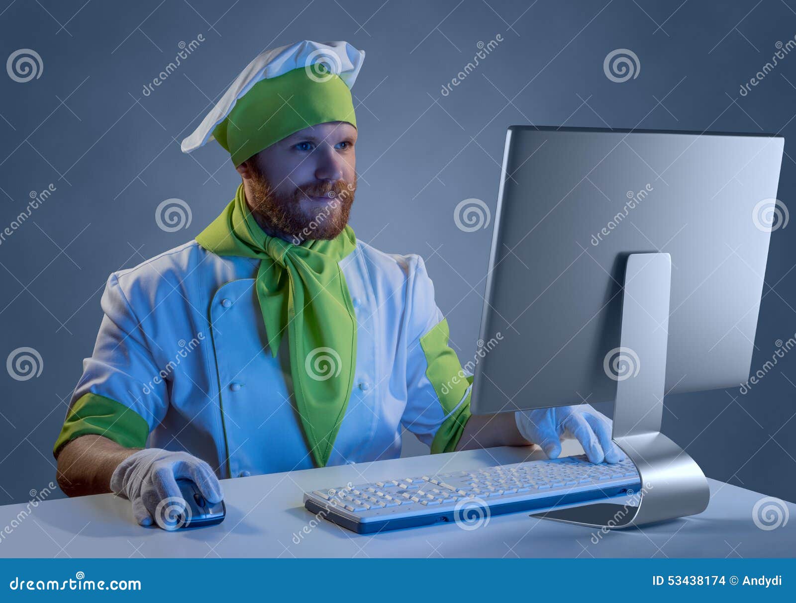 Cook Chef Working at a Computer with Keyboard and Mouse Stock Photo ...