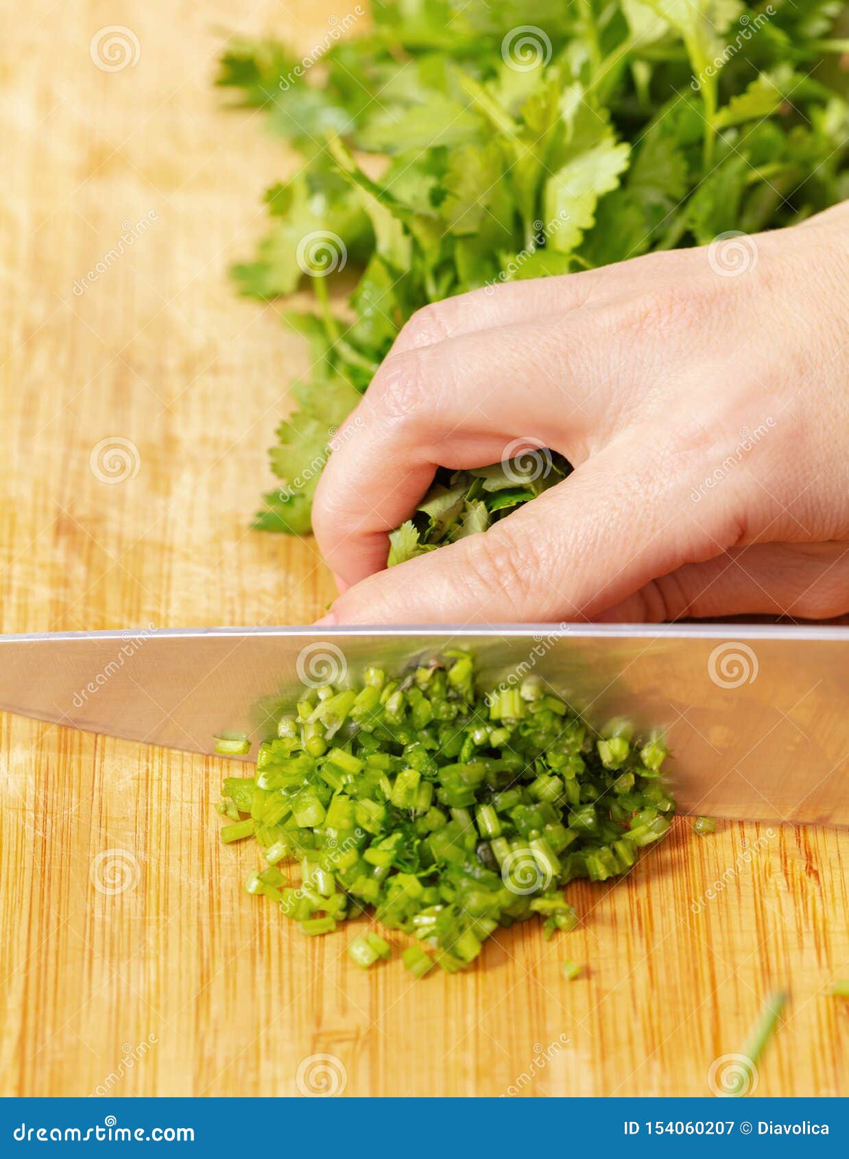Cook Chopped Green Coriander Stock Image - Image of organic, flavor ...