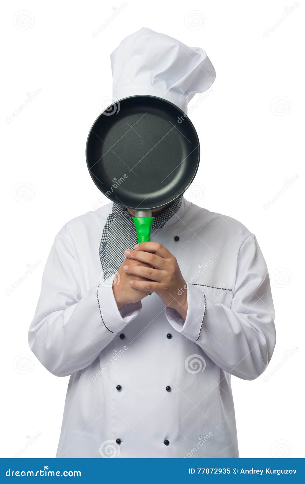 Cook Closes the Face with a Frying Pan Stock Image - Image of cooking ...