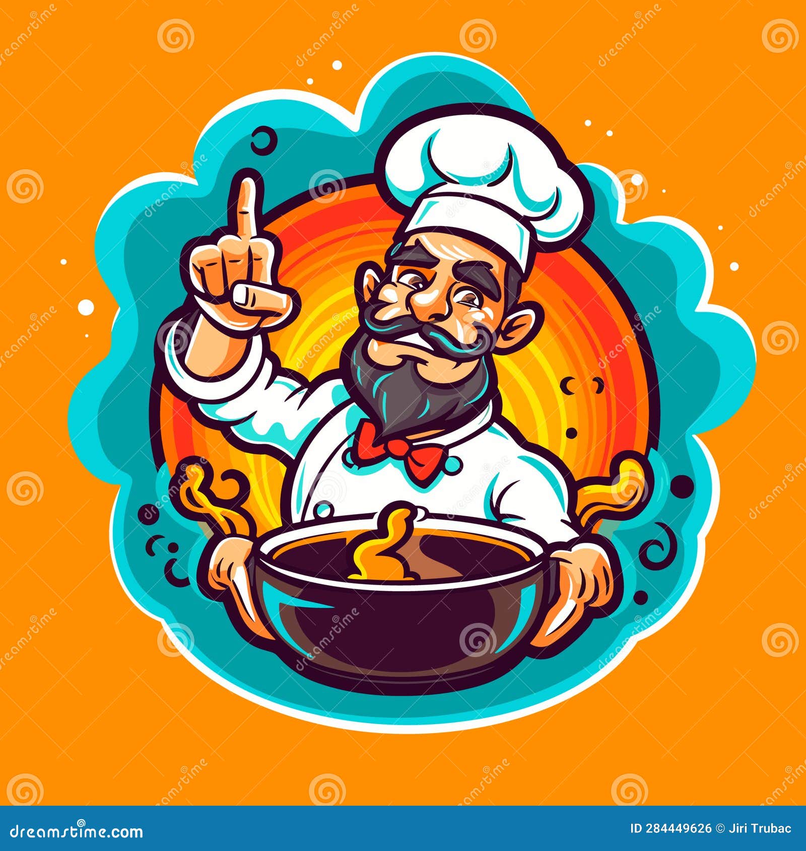 The Cook Cooks Stew in a Pot. Cartoon Vector Illustration Stock ...