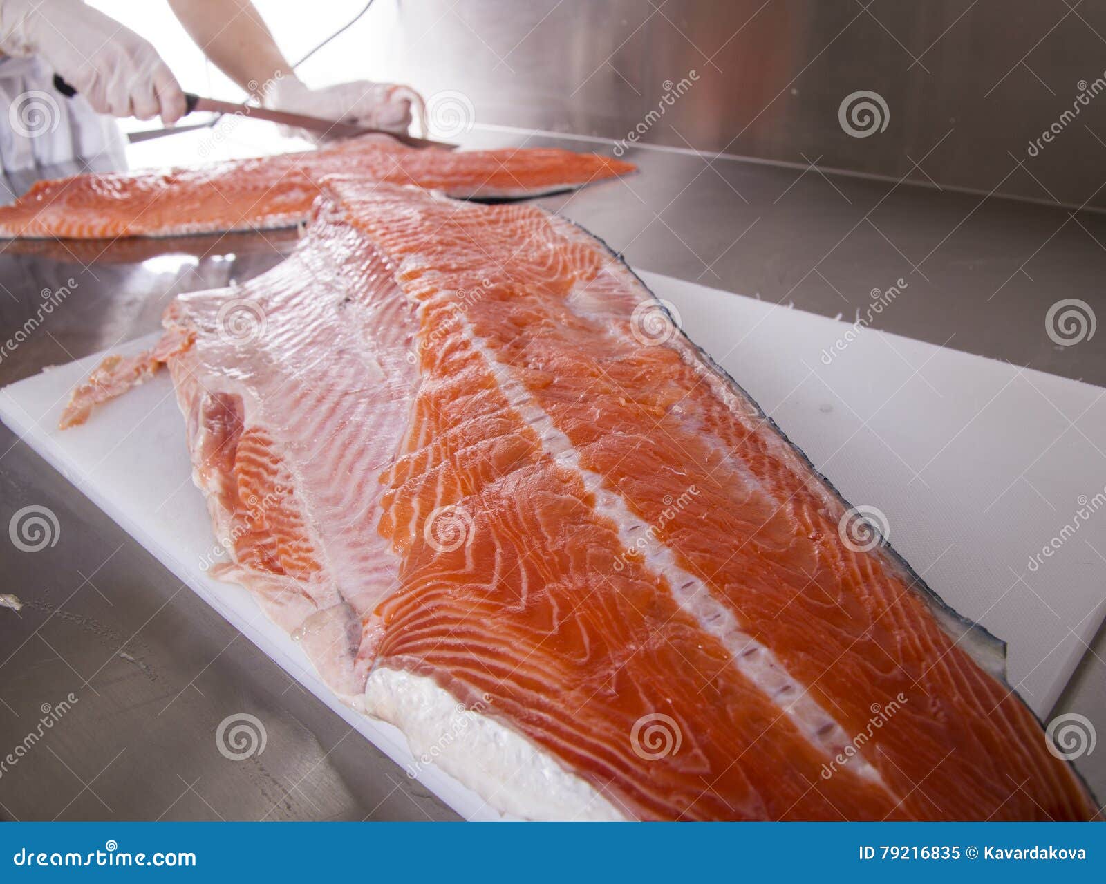 Cook Cut Up Raw Fish in Kitchen Stock Image - Image of cook, fresh ...