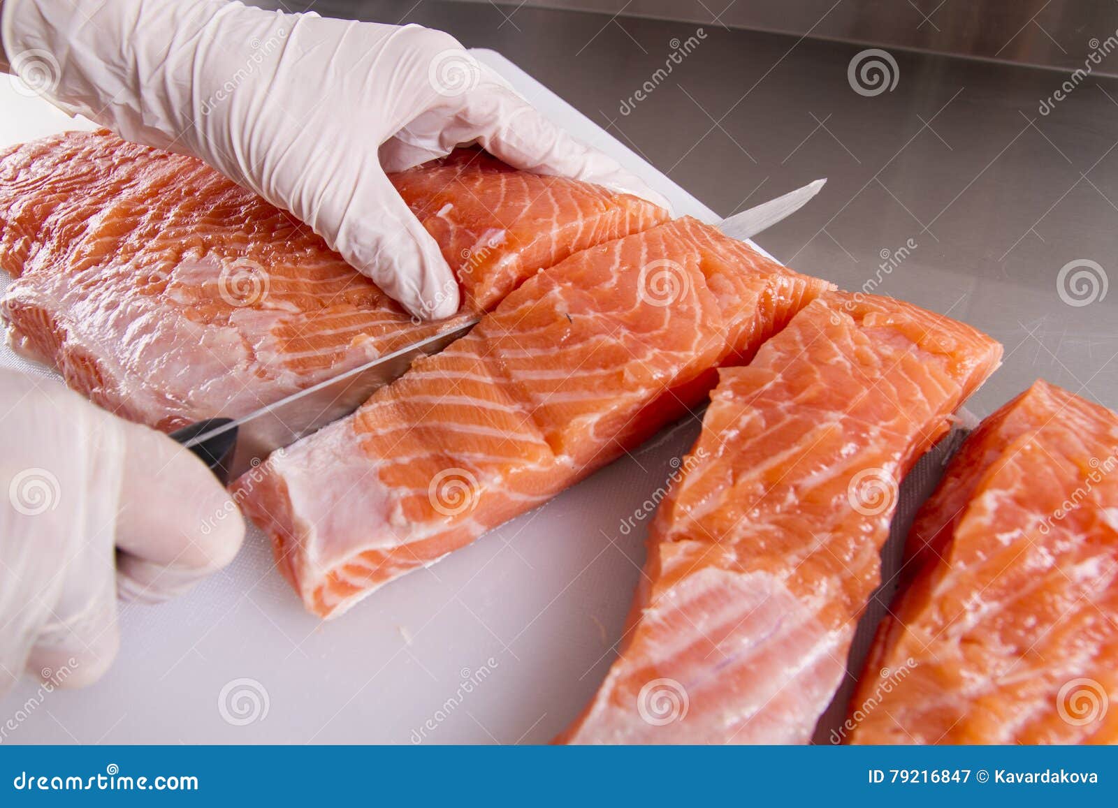Cook Cut Up Raw Fish in Kitchen Stock Image - Image of restaurant ...