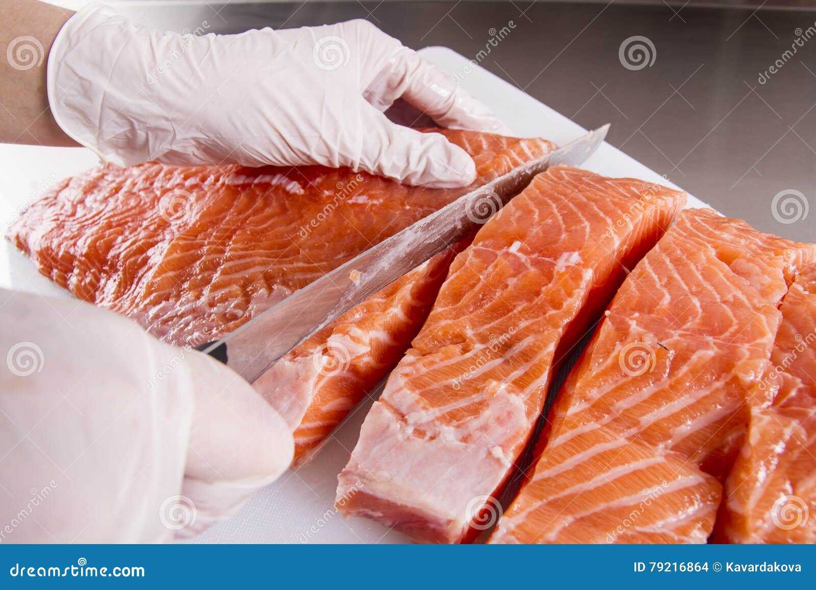 Cook Cut Up Raw Fish in Kitchen Stock Photo - Image of preparing ...