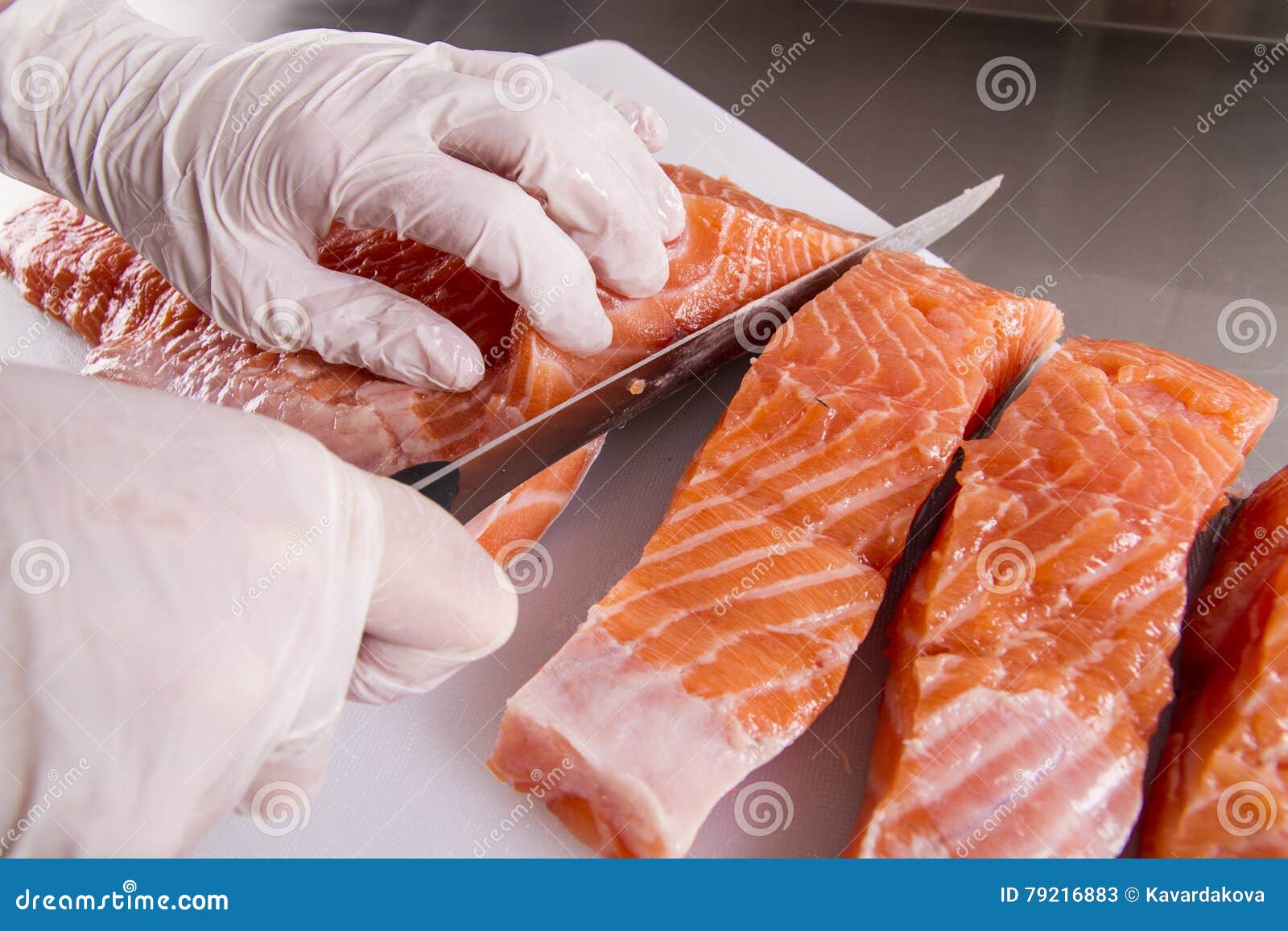 Cook Cut Up Raw Fish in Kitchen Stock Image - Image of preparation ...