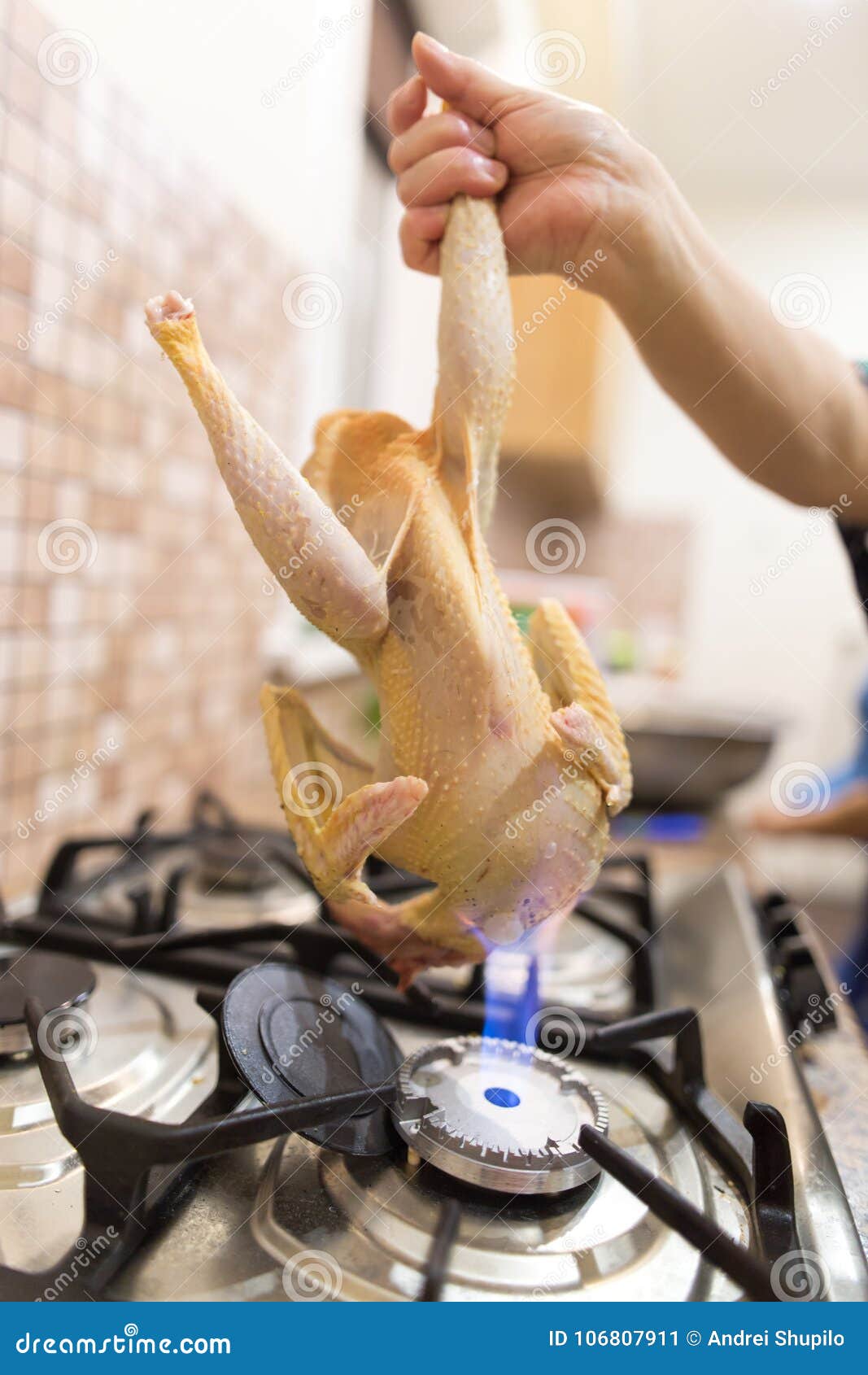 The Cook Cuts the Chicken on Fire Stock Image - Image of board ...