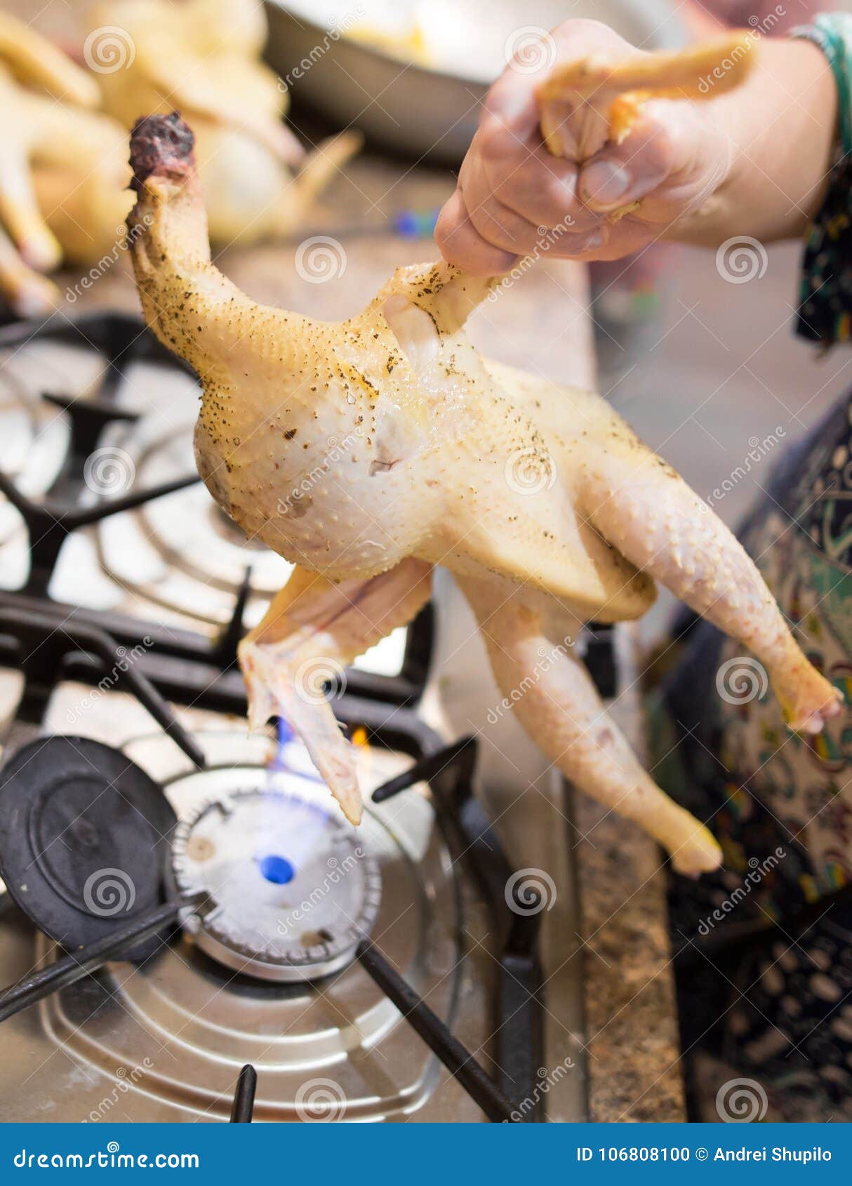 The Cook Cuts the Chicken on Fire Stock Photo - Image of closeup ...