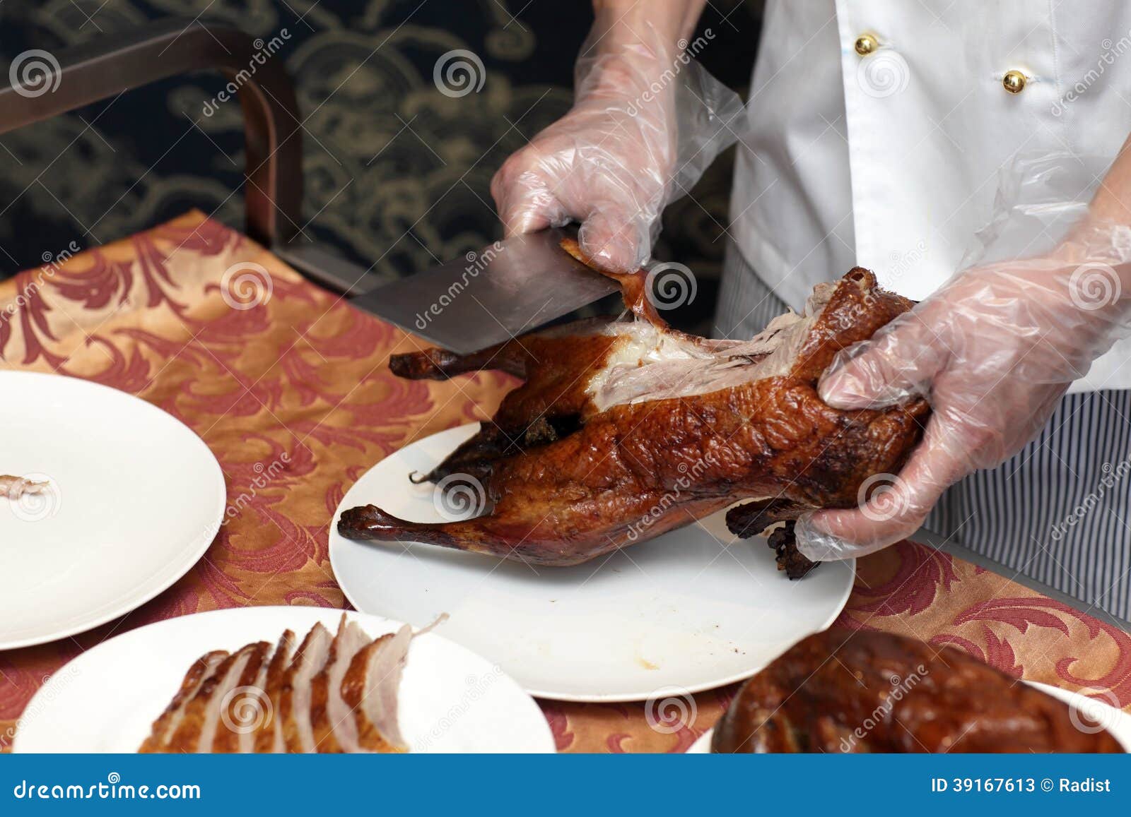 Cook cutting peking duck stock image. Image of food, commercial - 39167613