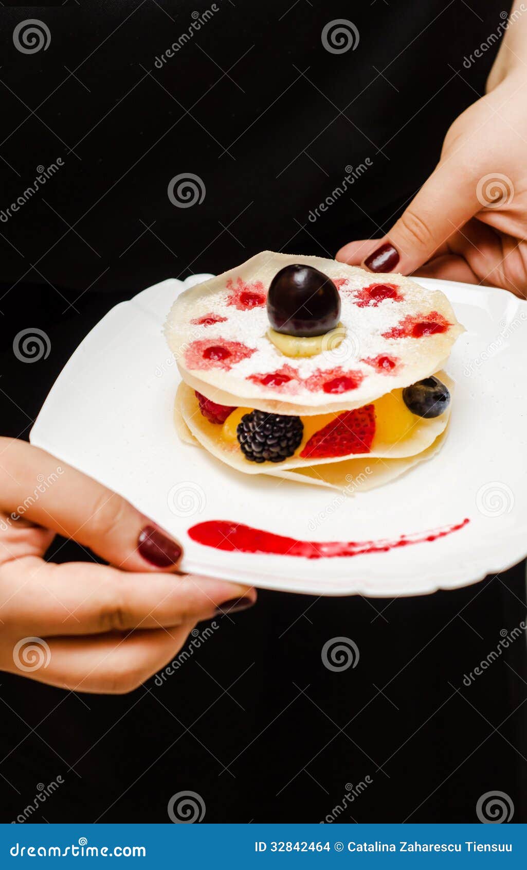 Cook with delicate dessert stock photo. Image of millefeuilles - 32842464
