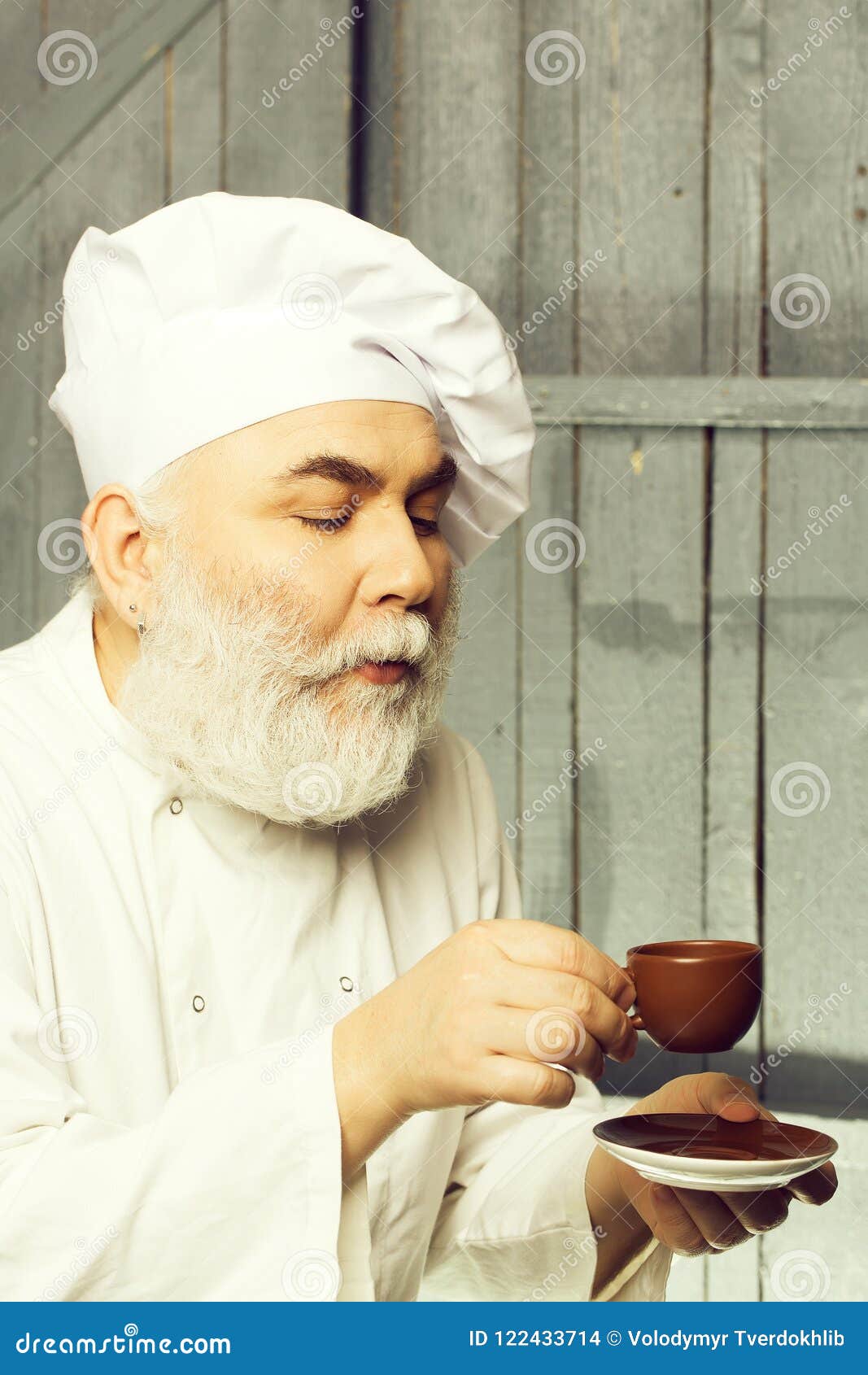 Cook drinking coffee stock photo. Image of kitchen, senior - 122433714