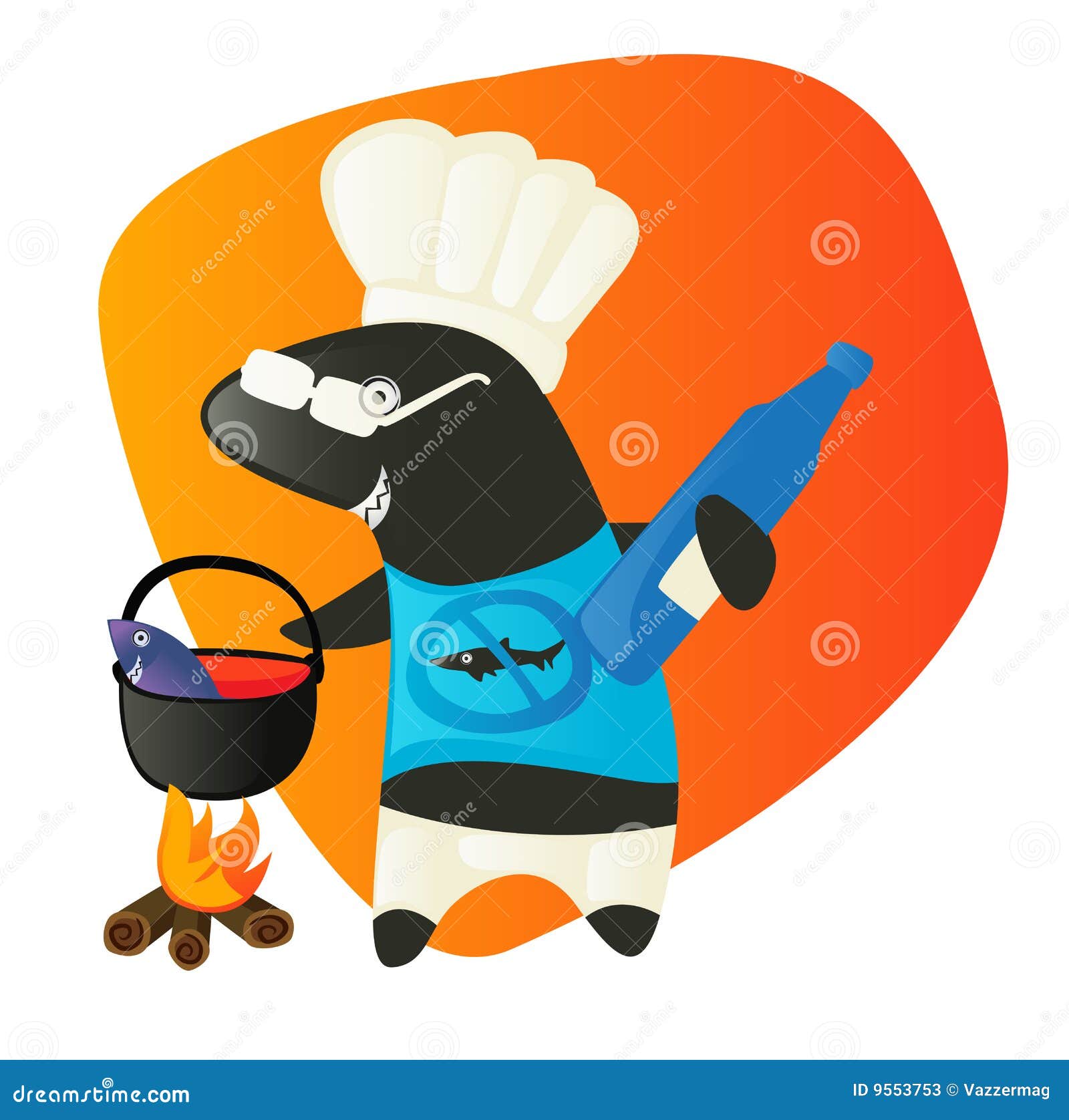 Cook Eating Fish Lunch Preparing Shark 向量例证 - 插画 包括有 è£¤å­ , æ­£é ...