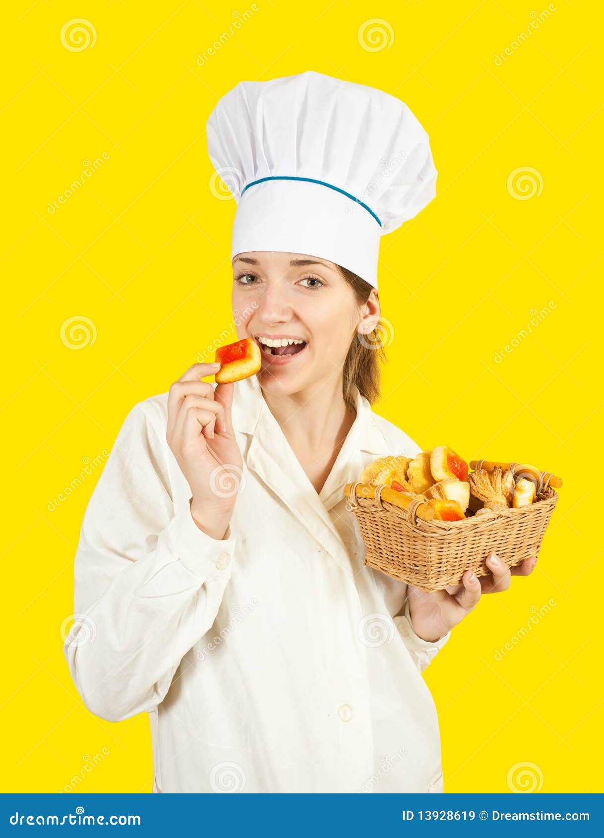 Cook eating tasty cookie stock image. Image of baked - 13928619
