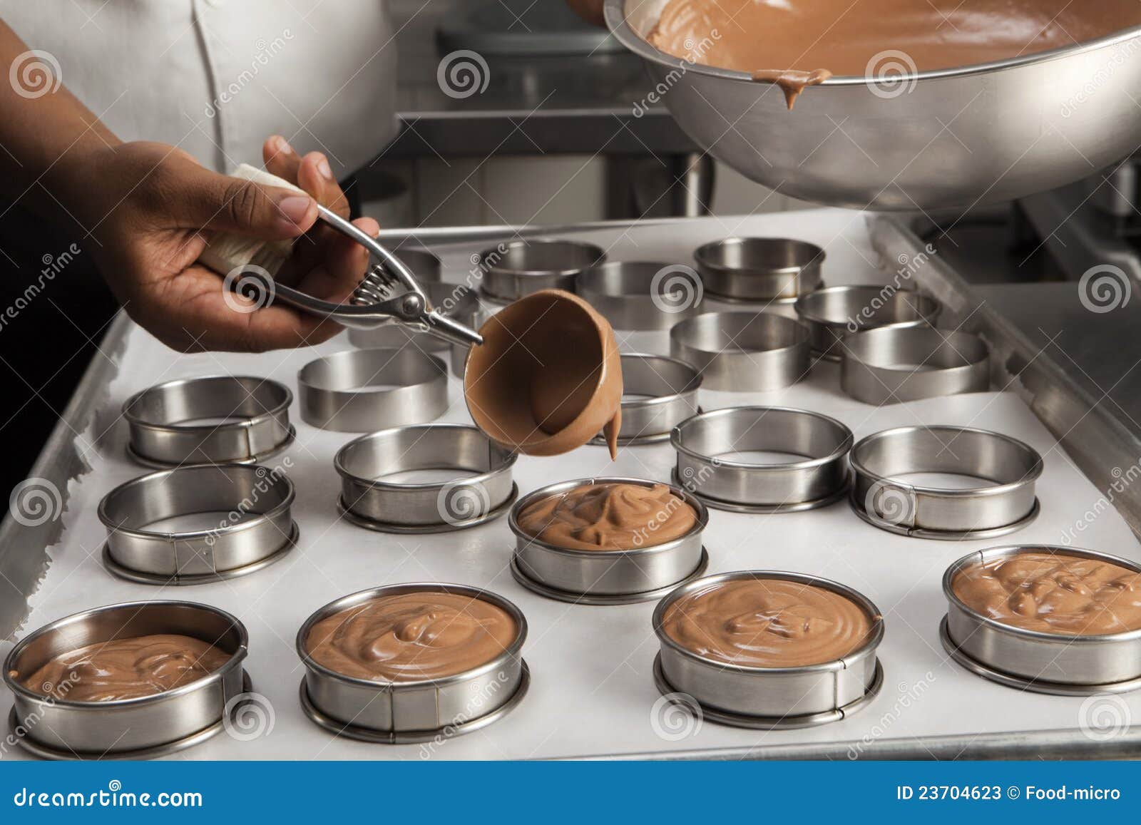 Cook Filling the Moulds with the Chocolate Mousse Stock Image - Image ...