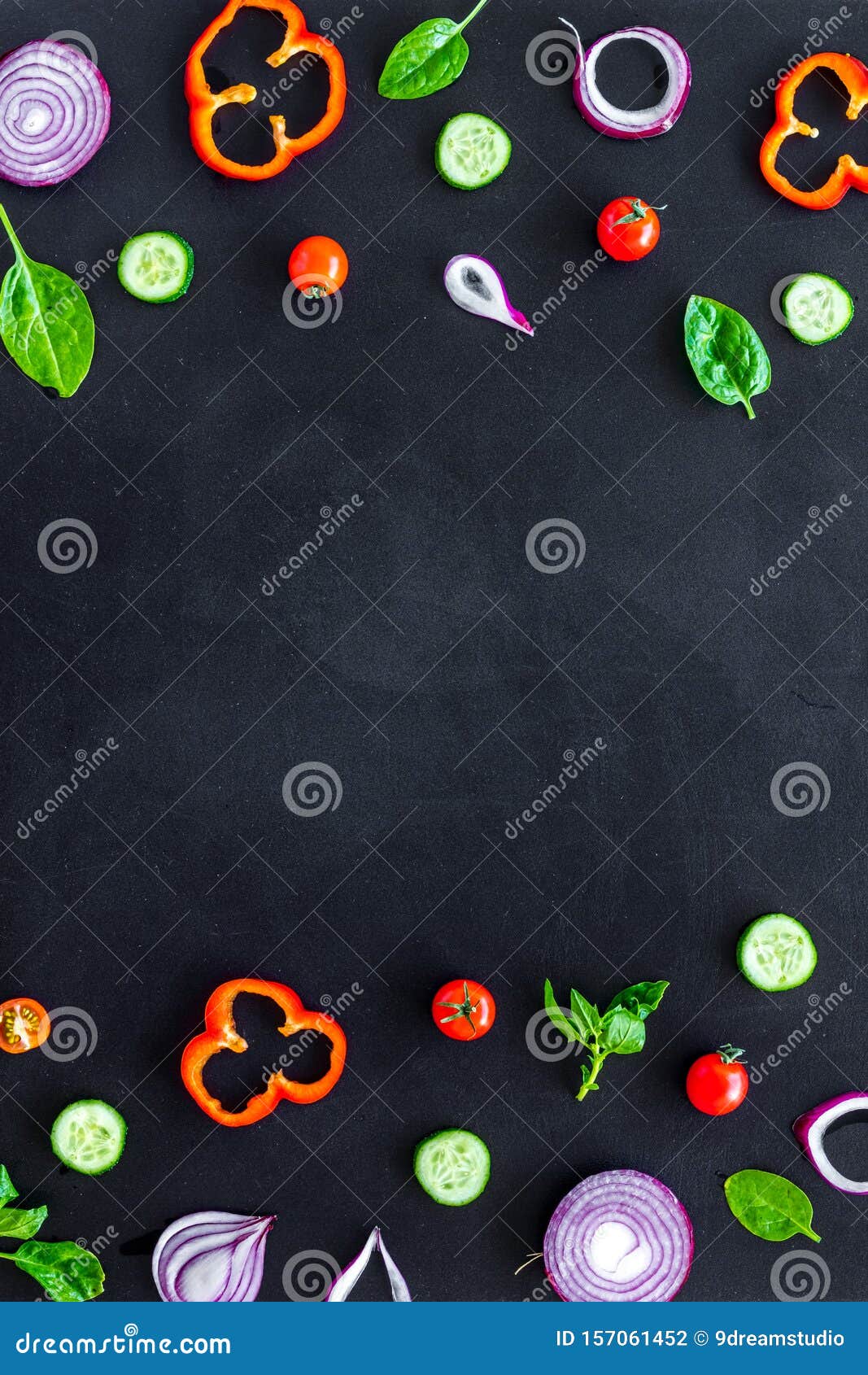 Cook Frame with Fresh Vegetables on Black Background Top View Space for ...
