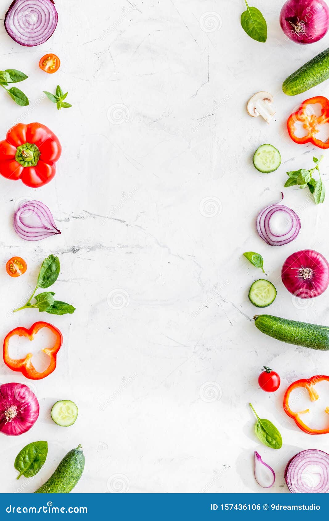 Cook Frame with Fresh Vegetables on Marble Background Top View Space ...