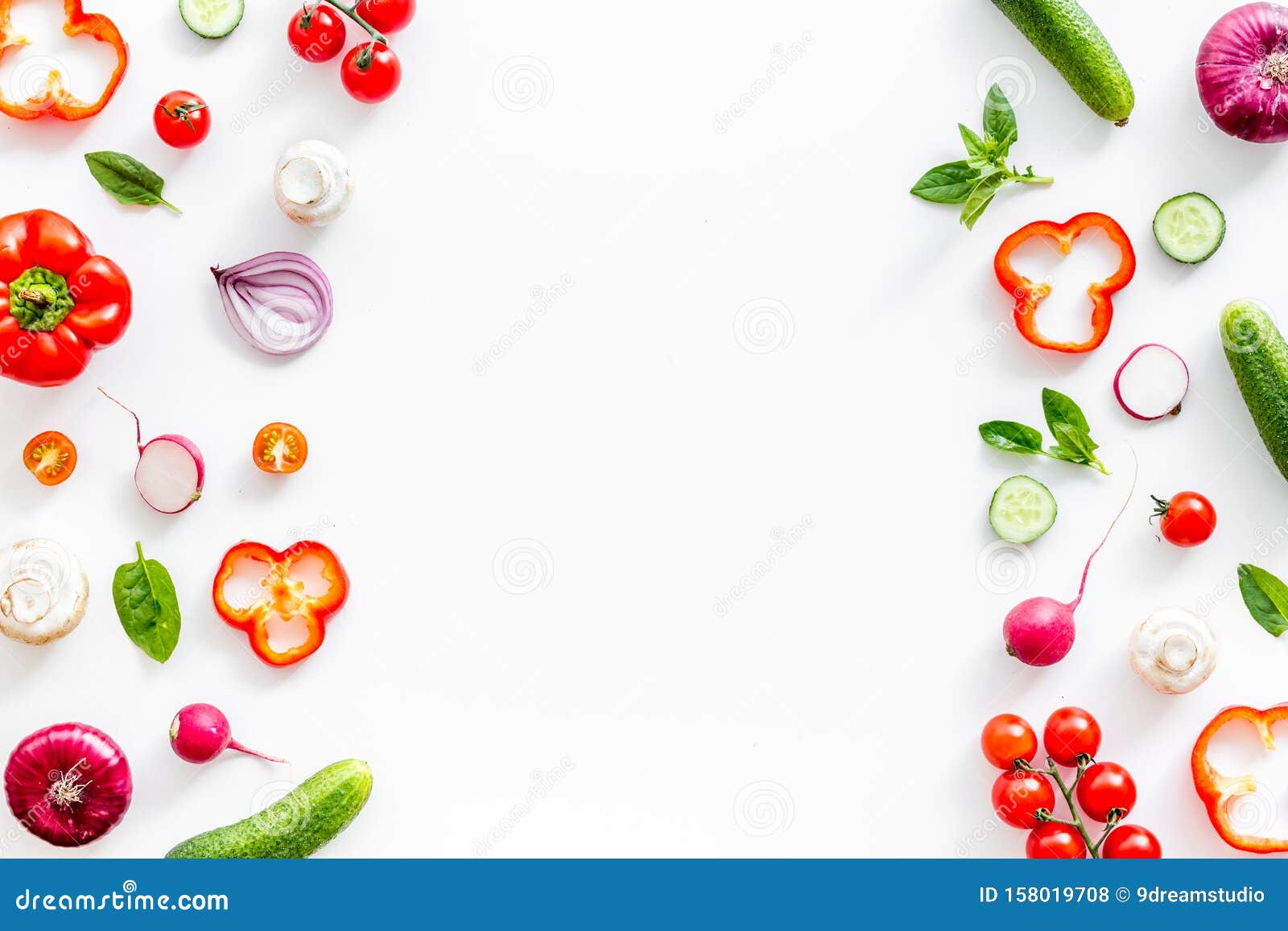 Cook Frame with Fresh Vegetables on White Background Top View Space for ...