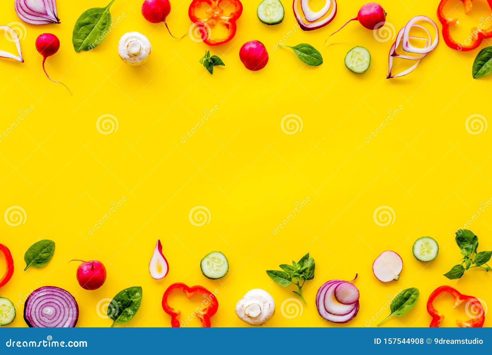 Cook Frame with Fresh Vegetables on Yellow Background Top View Space ...