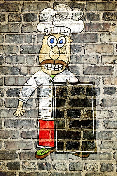 Cook Graffiti on Restaurant Brick Wall Editorial Stock Photo ...