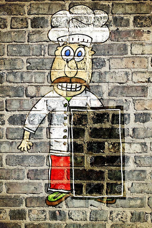 Cook Graffiti on Restaurant Brick Wall Editorial Stock Photo ...