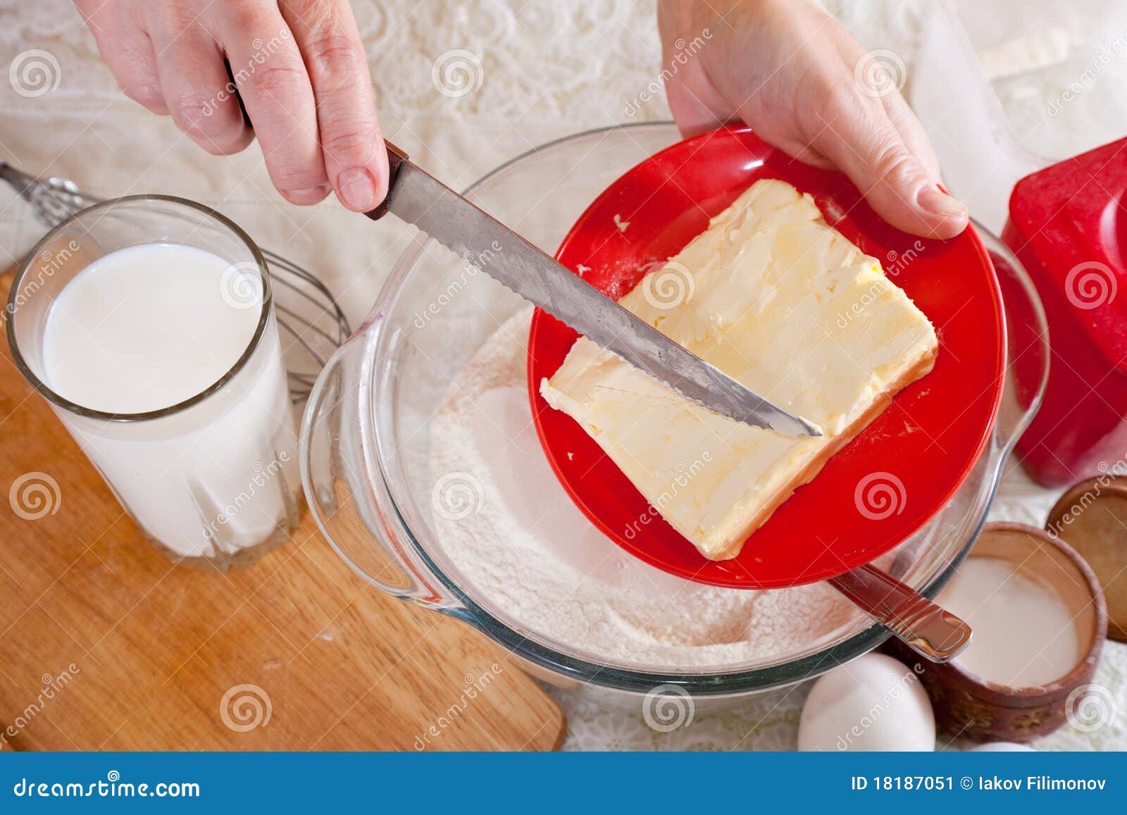 Cook Hands Adds Margarine into Dough Stock Image - Image of chef ...