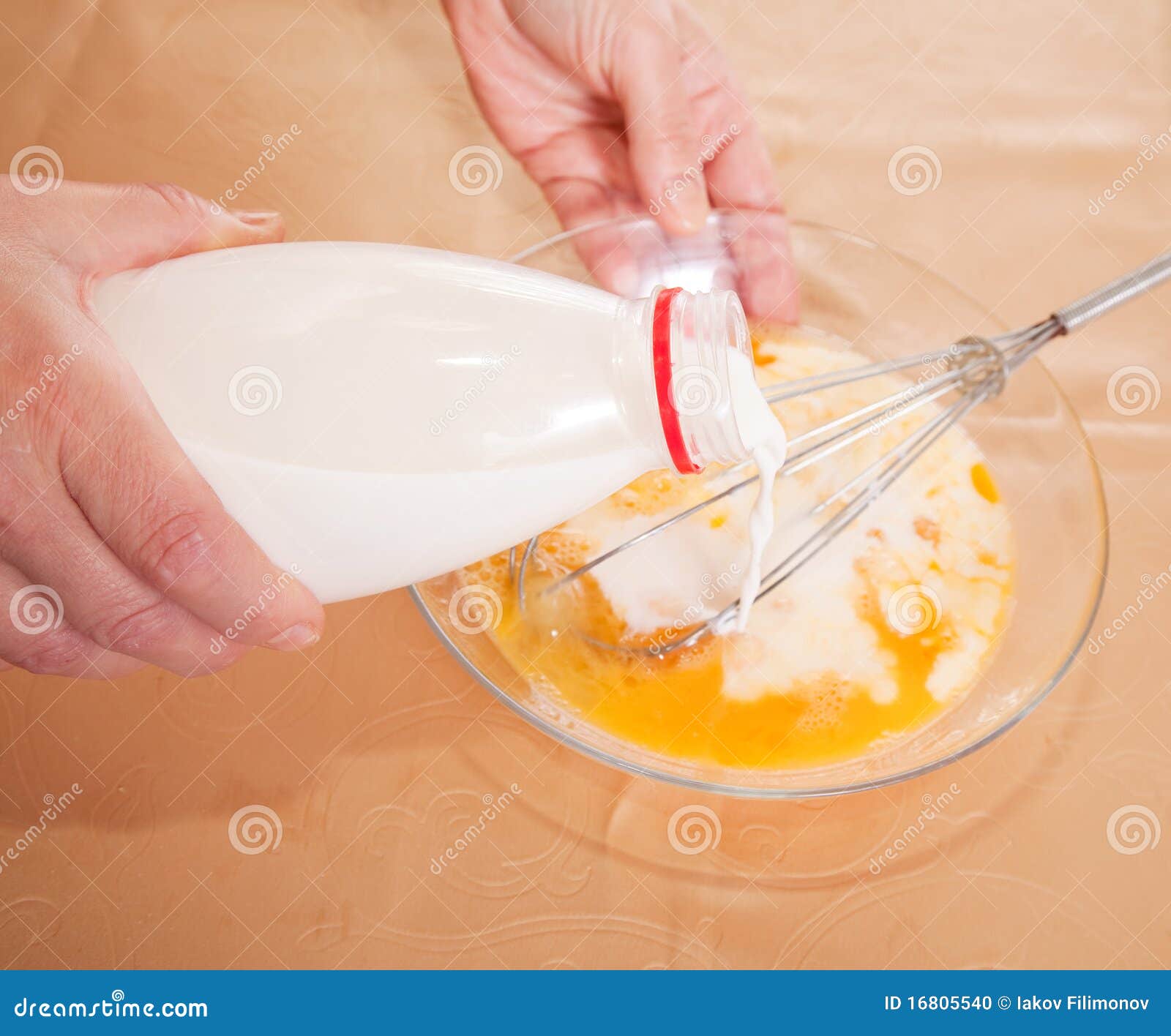 Cook Hands Adds Milk into Dish Stock Photo - Image of food, plate: 16805540