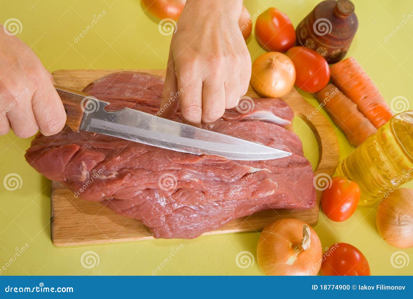 Cook hands cutting beef stock photo. Image of cook, knife - 18774900