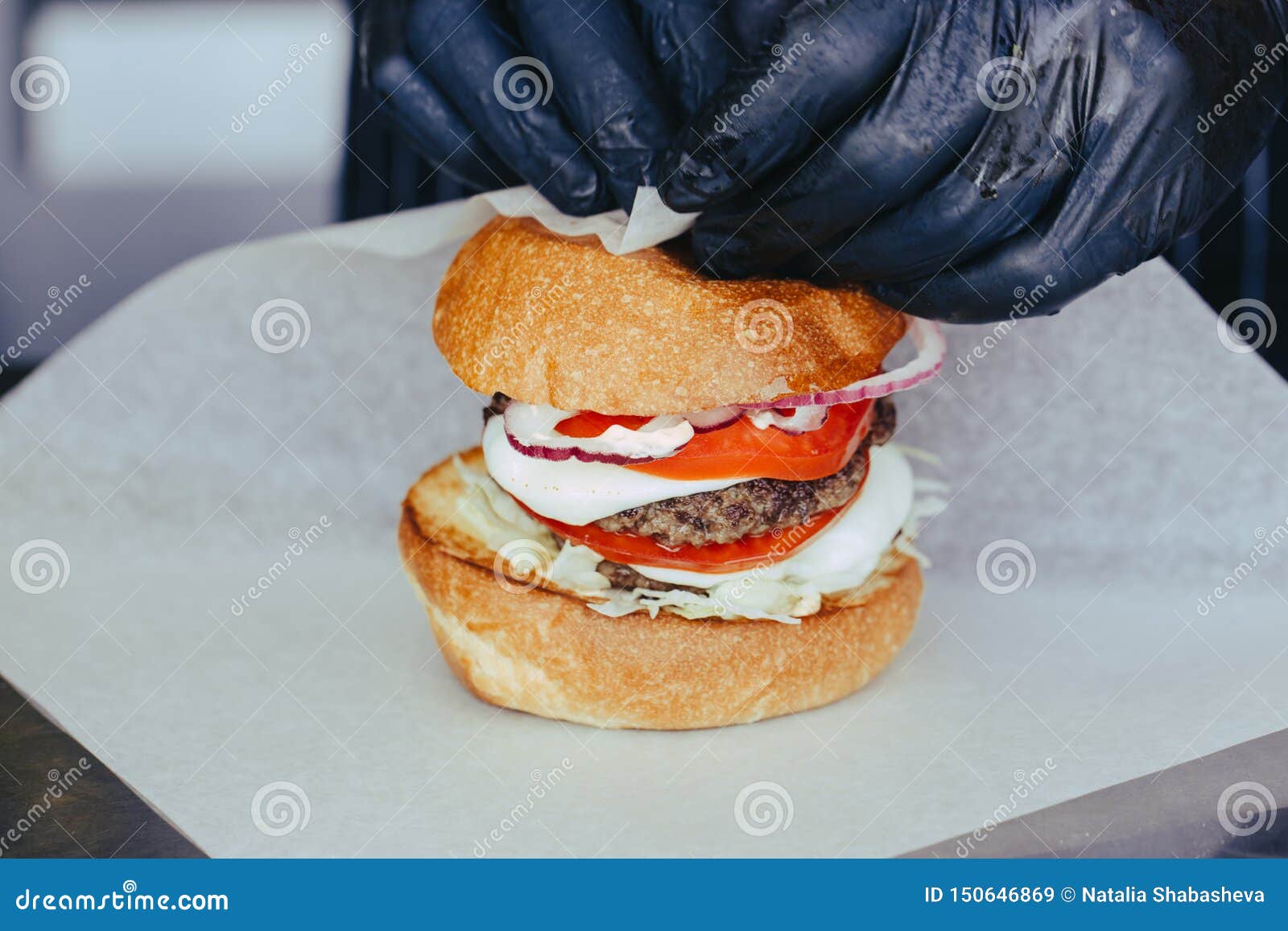 Cook Hands Preparing and Making Hamburger Stock Image - Image of meal ...