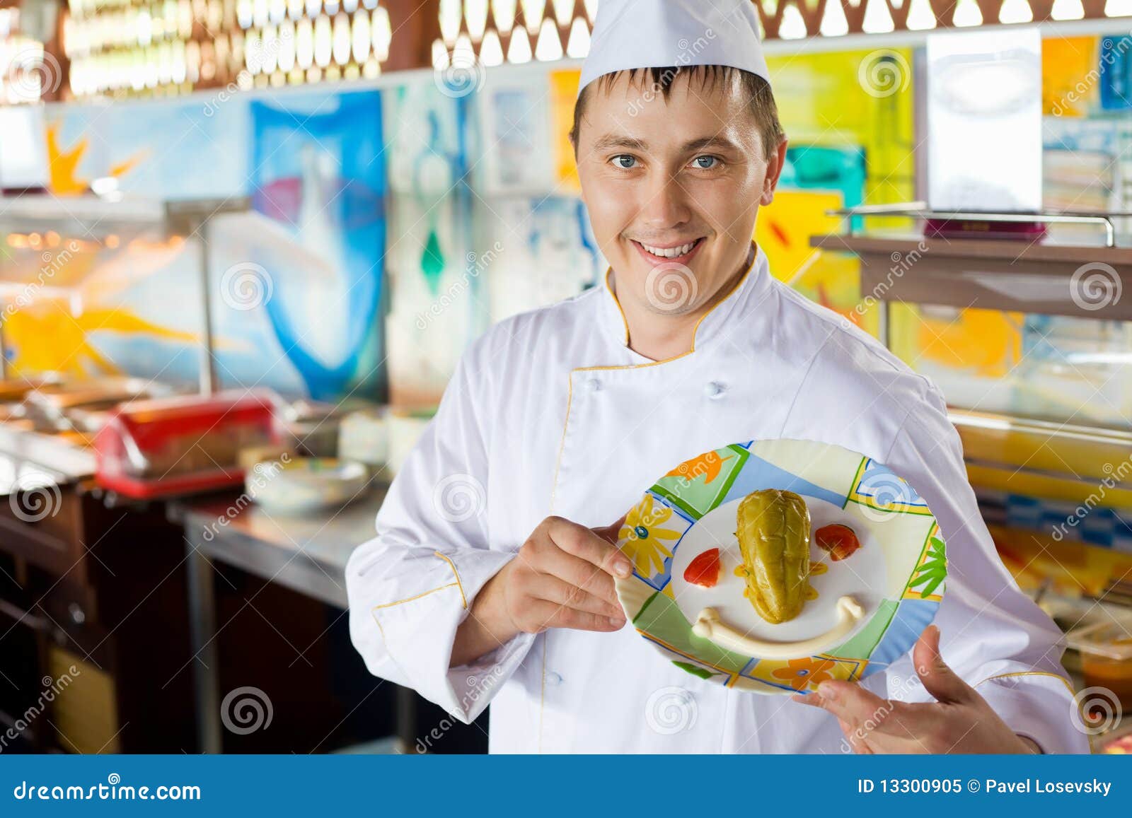Cook Holding Dish with Salad in Form of Smile Stock Image - Image of ...