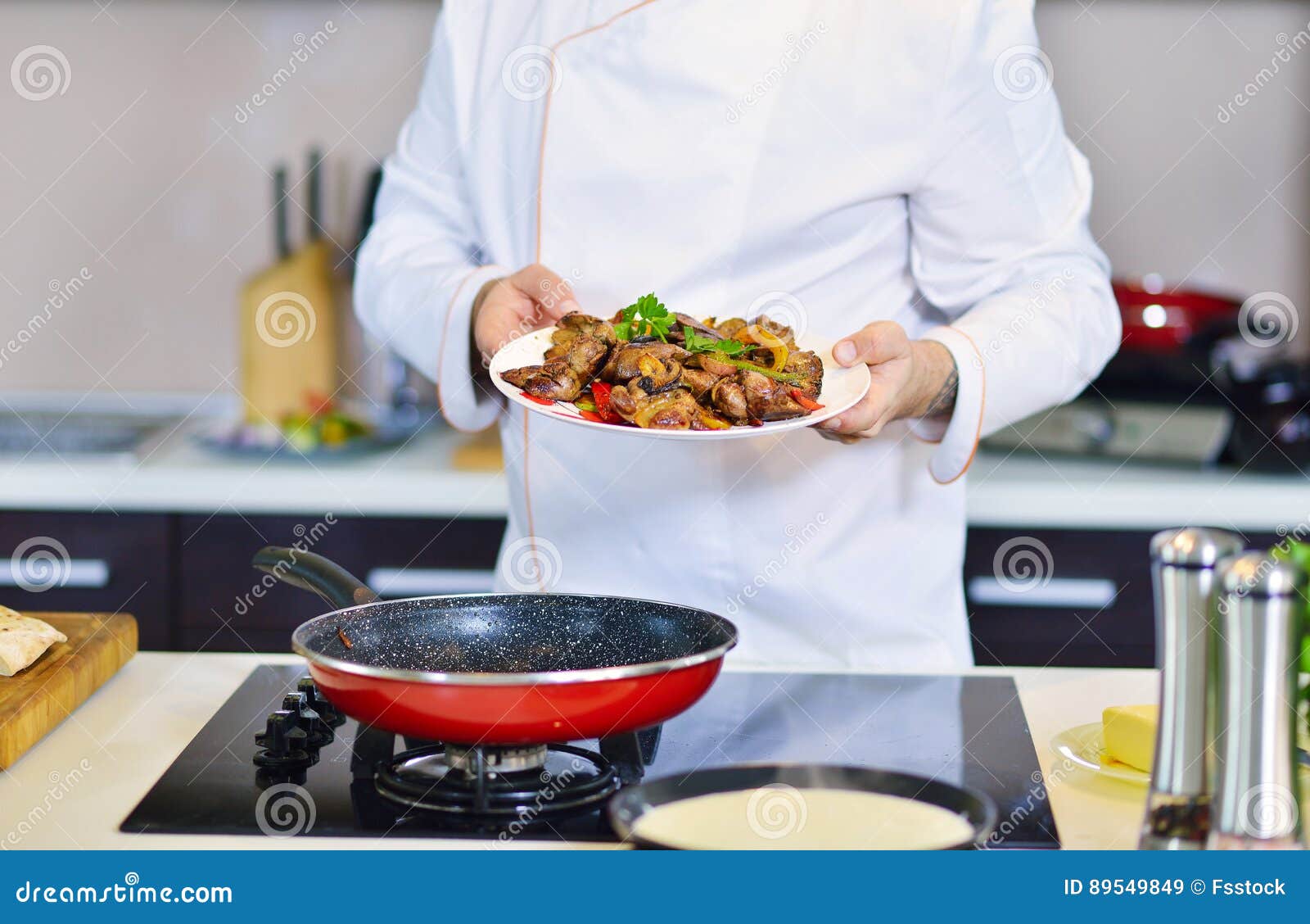 Cook Holding Plate with Food in Welcoming Gesture Stock Image - Image ...