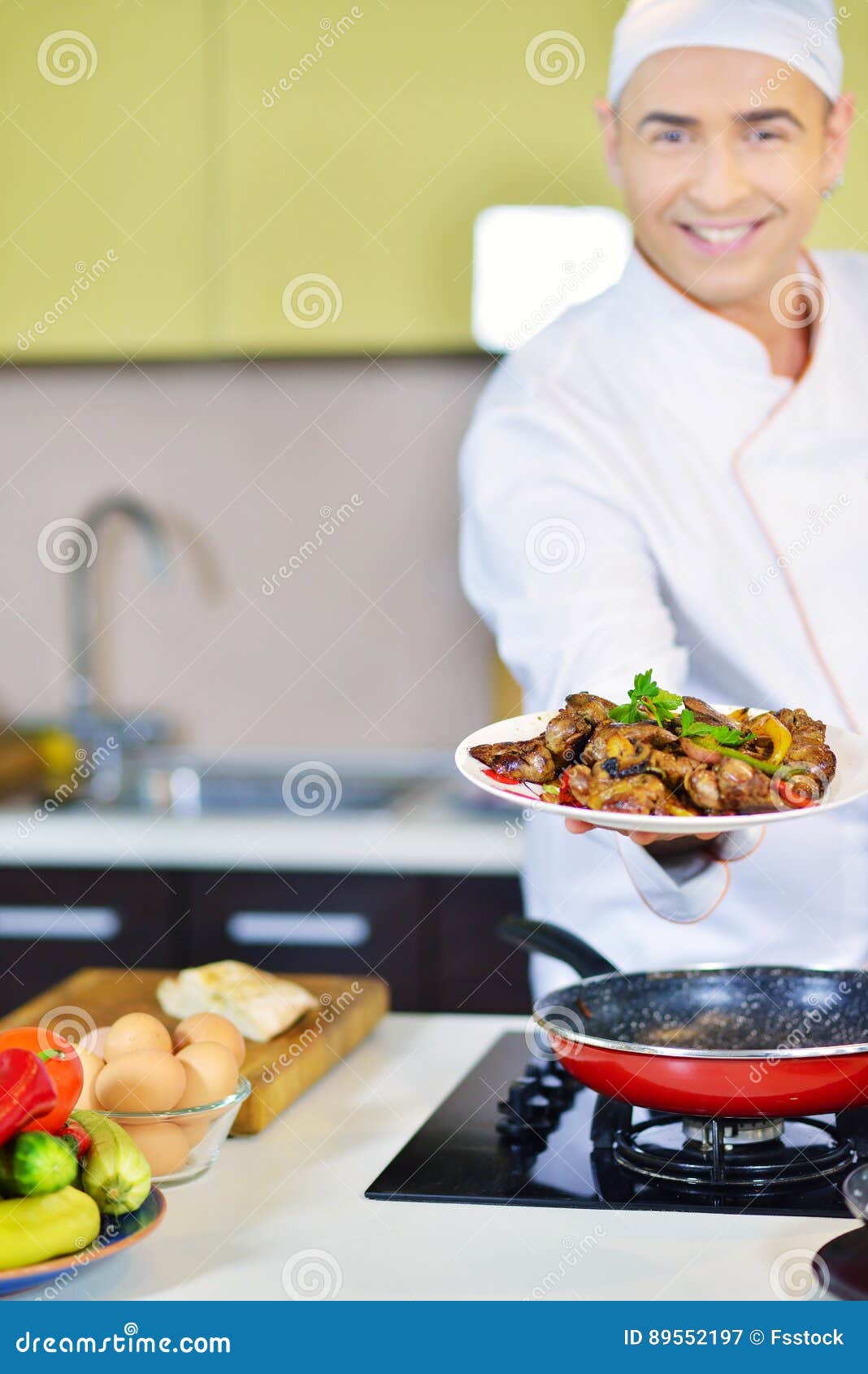 Cook Holding Plate with Food in Welcoming Gesture Stock Image - Image ...