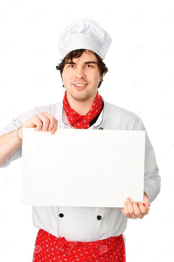 Cook holds a white blank stock photo. Image of adult - 30721064