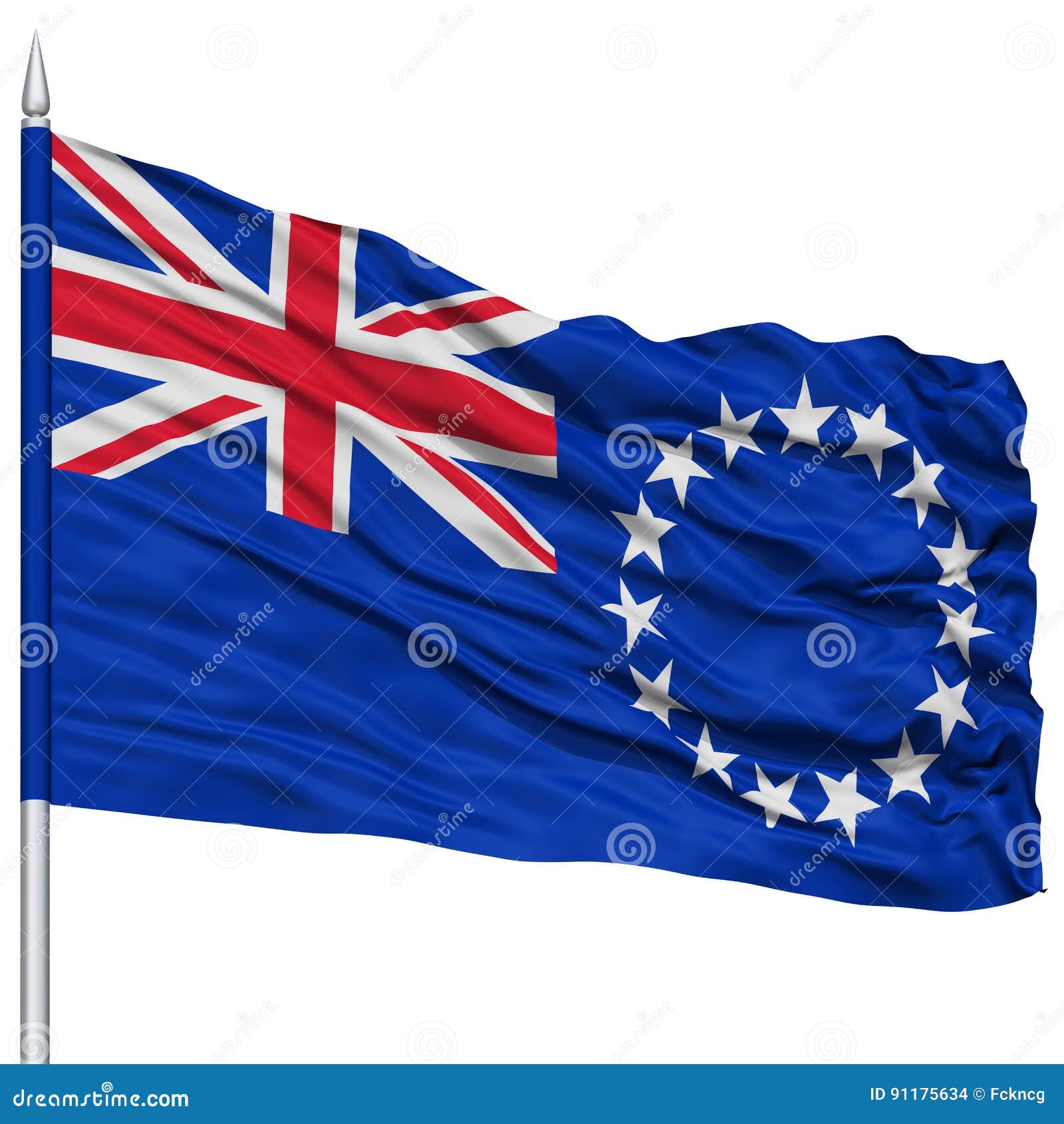 Cook Islands Flag on Flagpole Stock Illustration - Illustration of ...