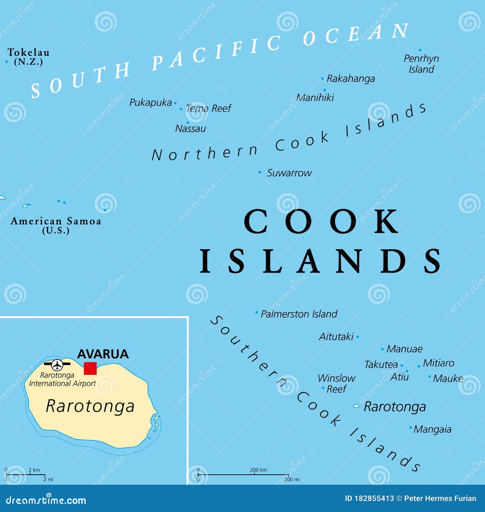 Cook Islands Political Map with Capital Avarua Stock Vector ...