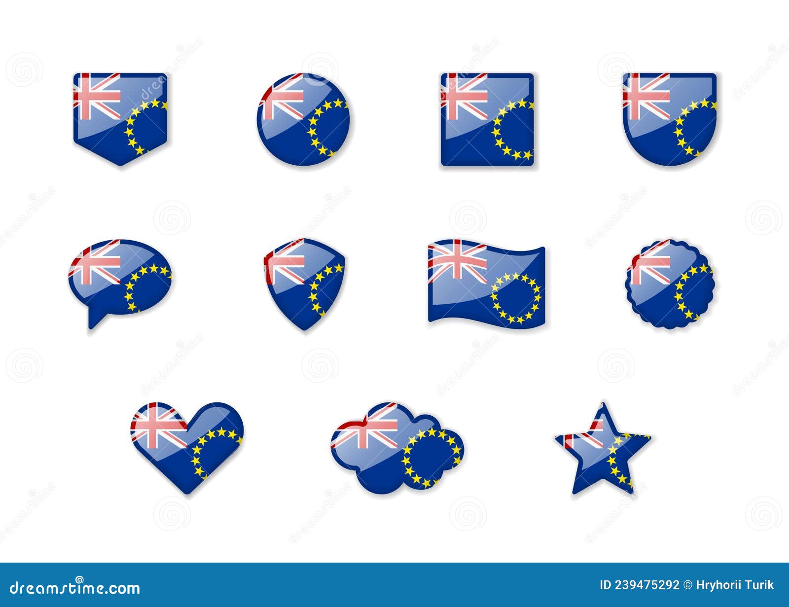 Cook Islands - Set of Shiny Flags of Different Shapes. Stock Vector ...