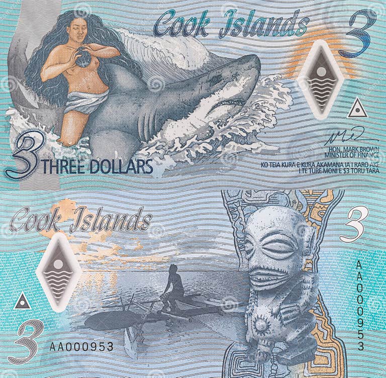 Cook Islands Three Dollar Banknote Both Front and Back Sides Stock ...