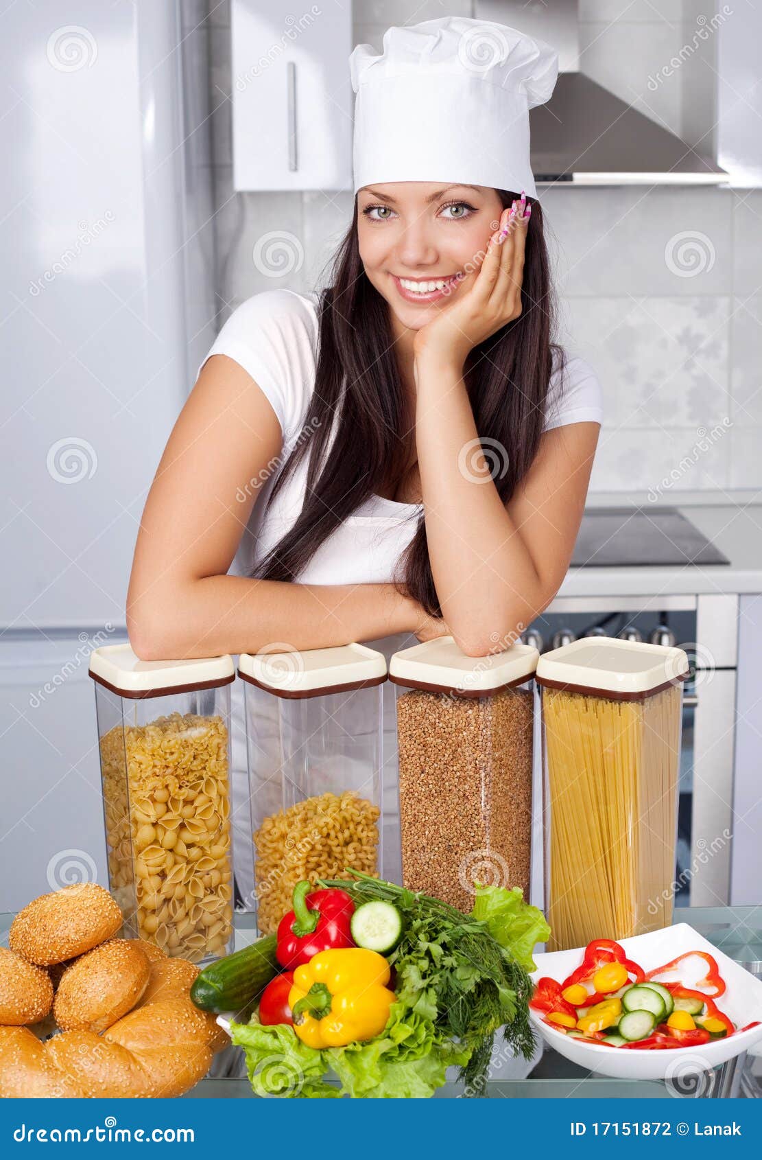 Cook in the kitchen stock photo. Image of brunette, smile - 17151872