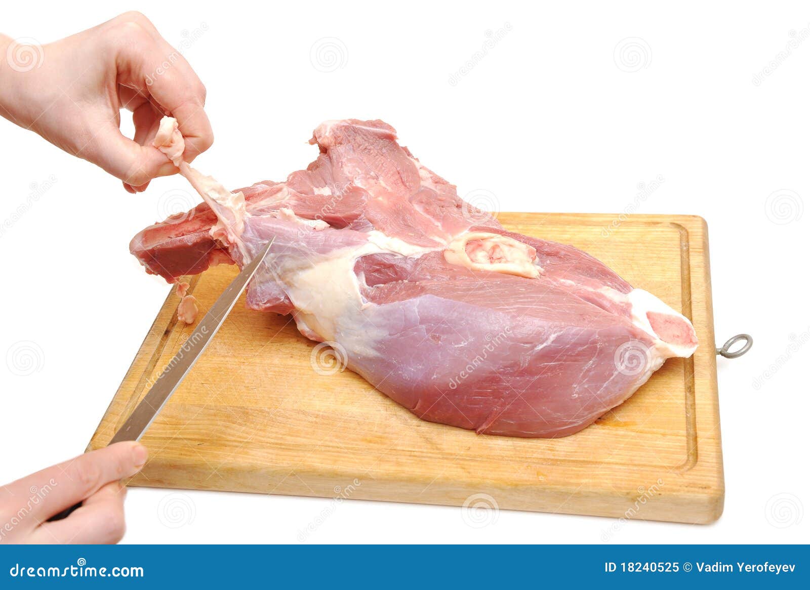 Cook in a Kitchen Cutting Raw Meat Stock Image - Image of work ...