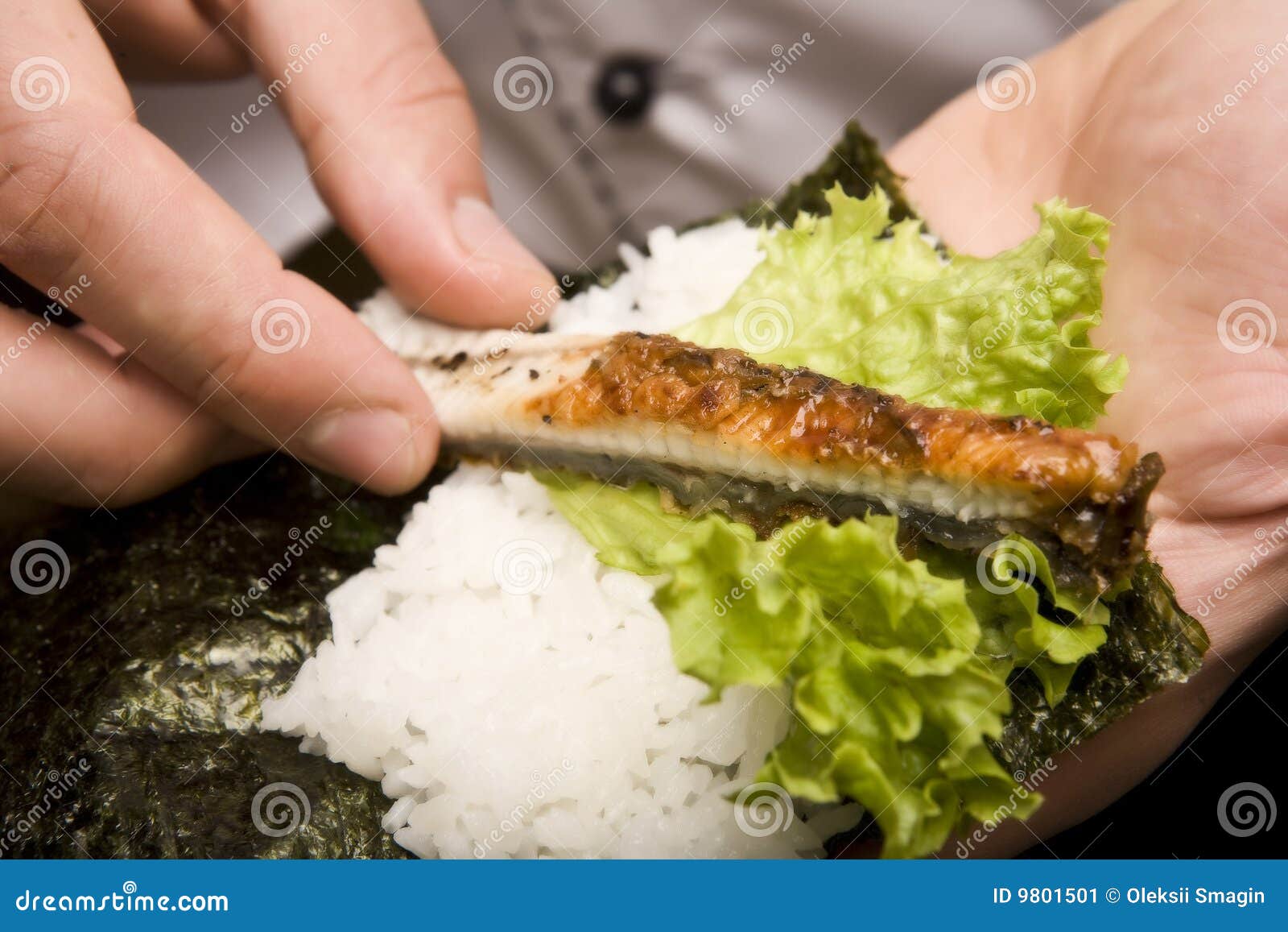 Cook on Kitchen Prepares Japanese Susi Stock Image - Image of dish ...