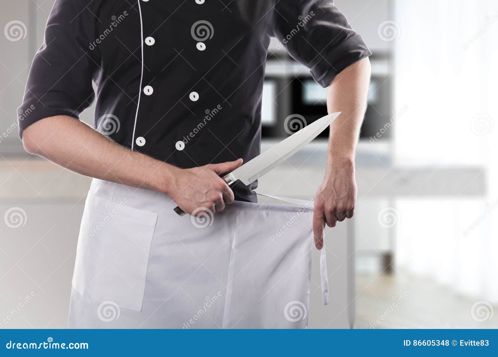 Cook with Knife, Front View with Kitchen on Background. 3D Rendering ...