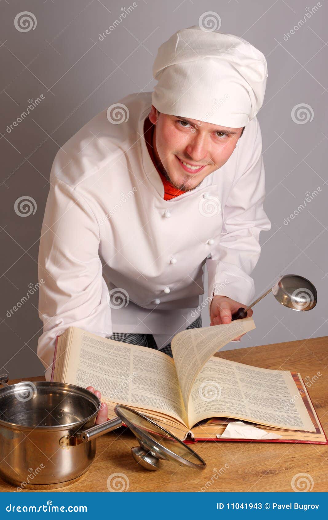 The cook with a ladle stock image. Image of whites, person - 11041943