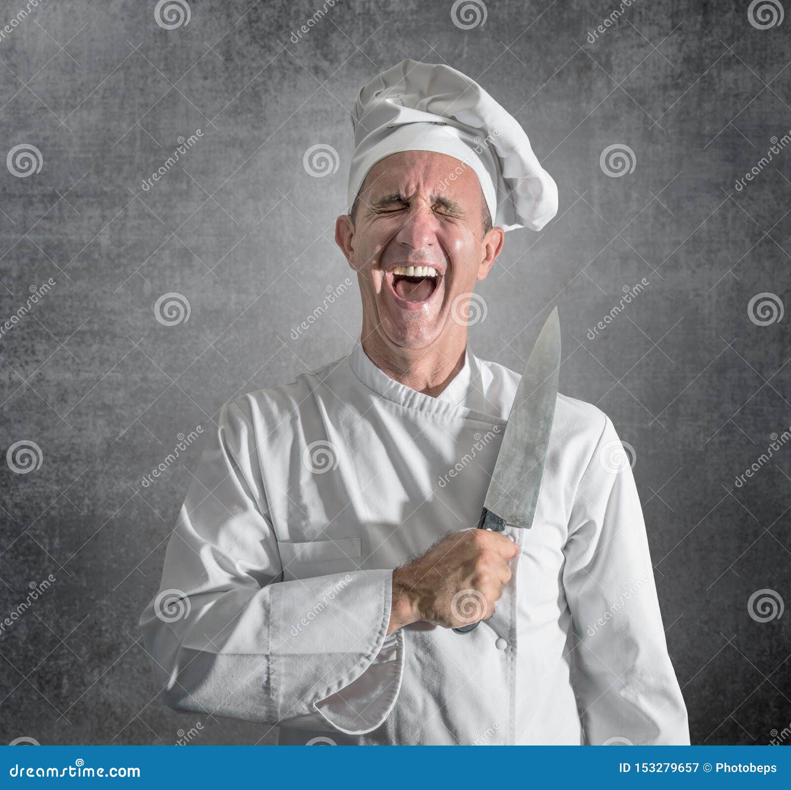 Cook Laughing with a Knife in Hand Stock Image - Image of person ...