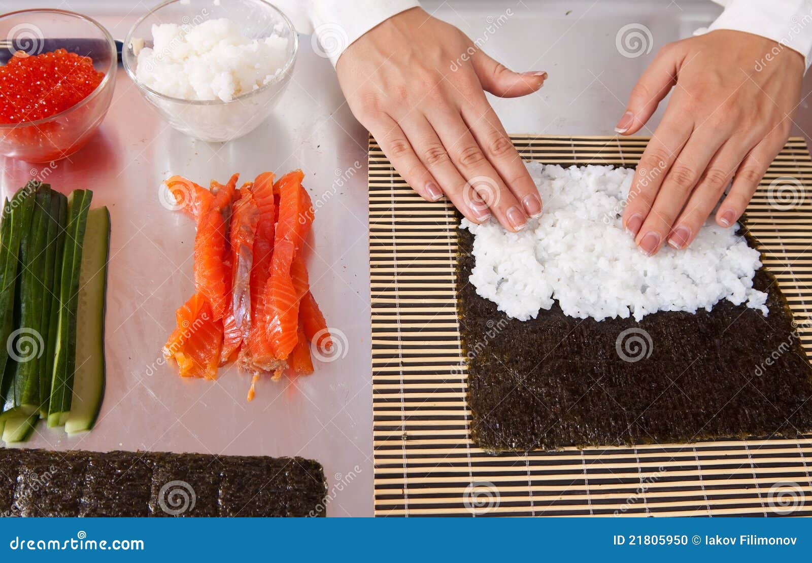 Cook making sushi rolls stock photo. Image of handmade - 21805950