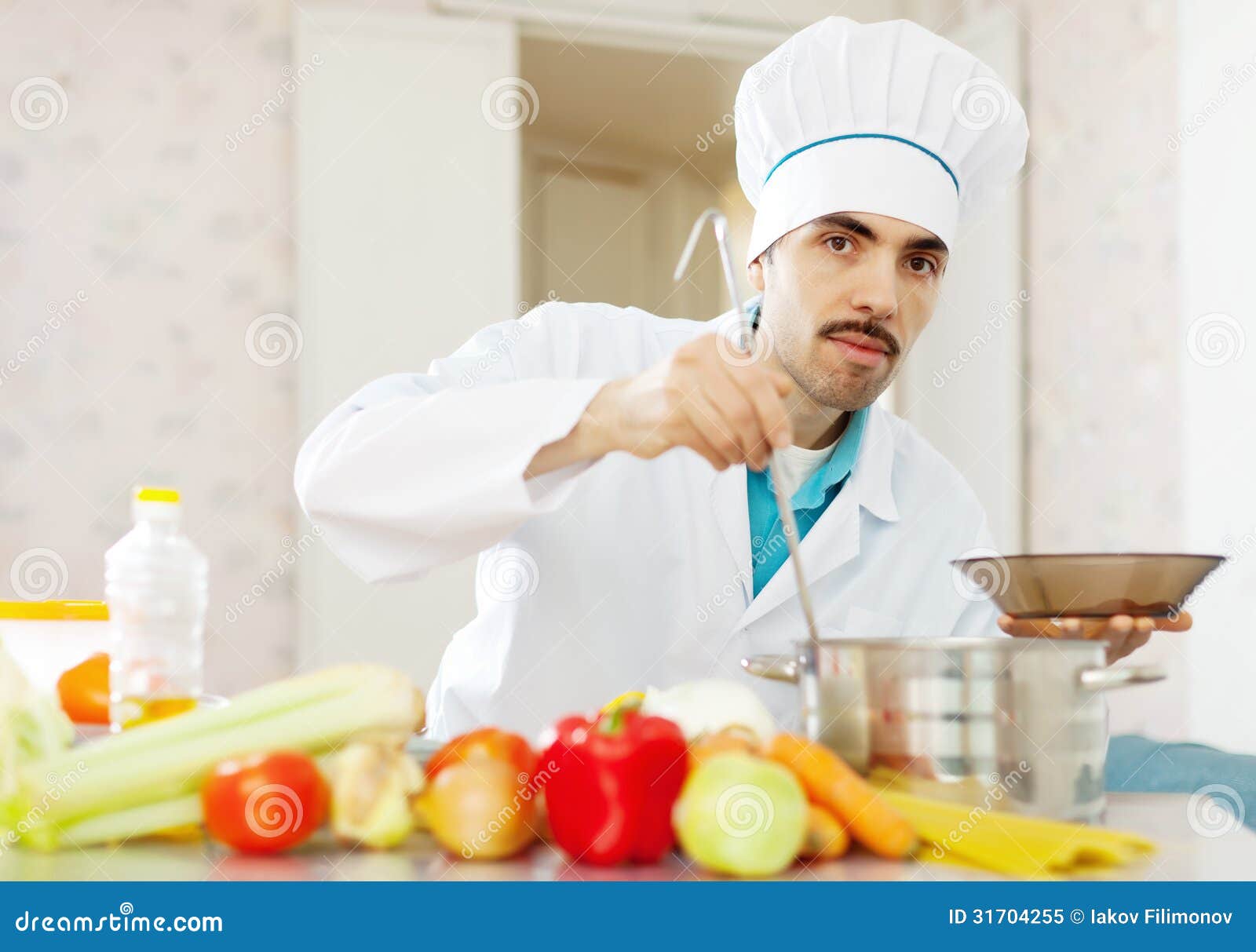 Cook Man Cooking Vegetarian Lunch Stock Image - Image of mediterranean ...