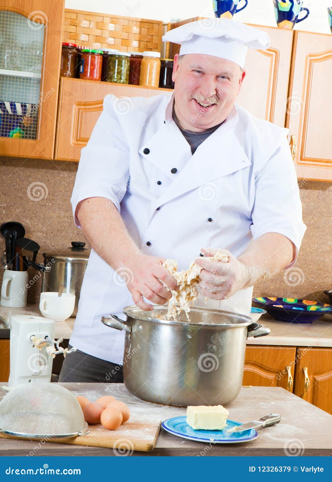 Cook man in kitchen stock image. Image of eggs, dinner - 12326379