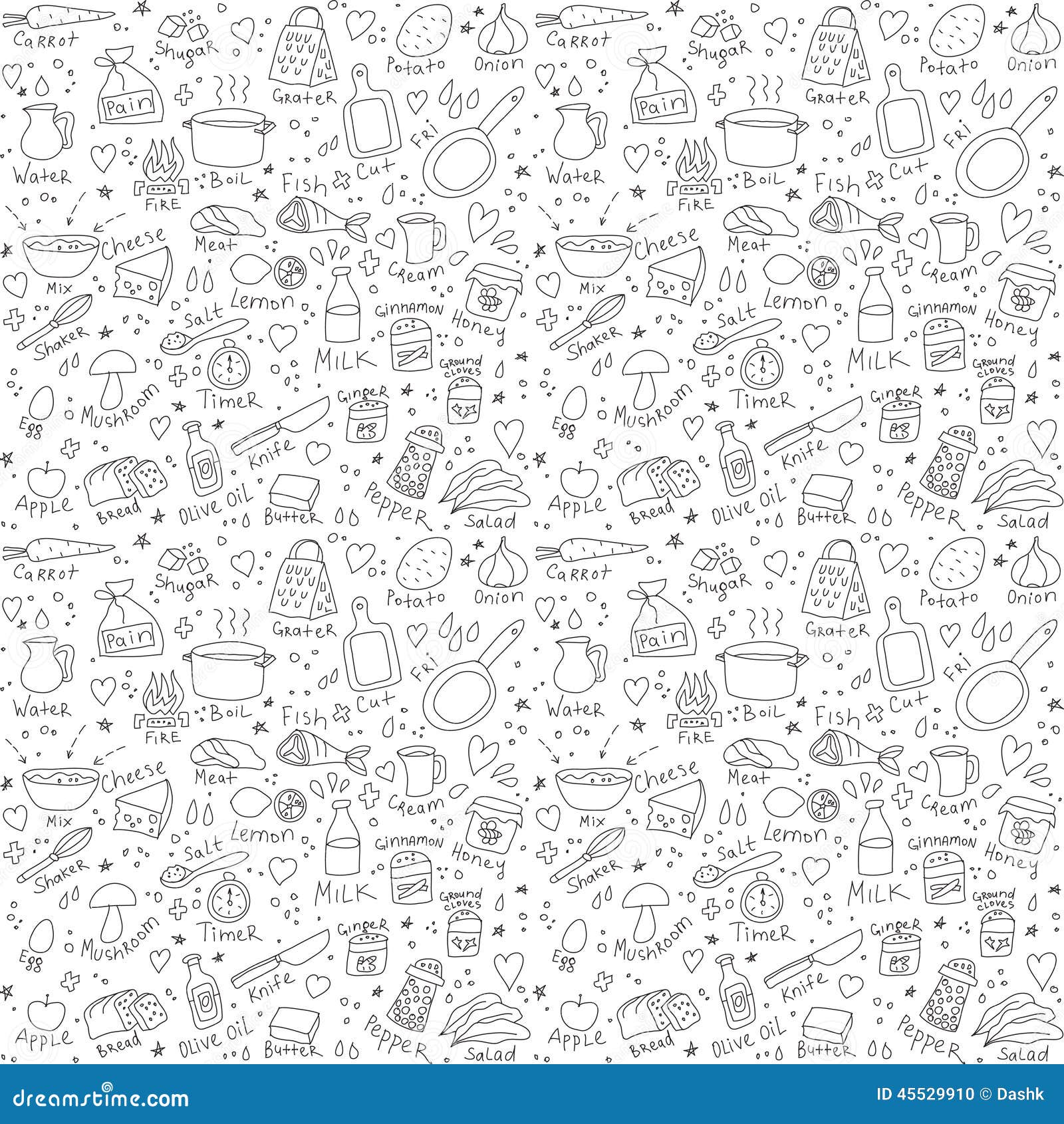 Cook Objects Doodles Seamless Pattern Stock Vector - Illustration of ...