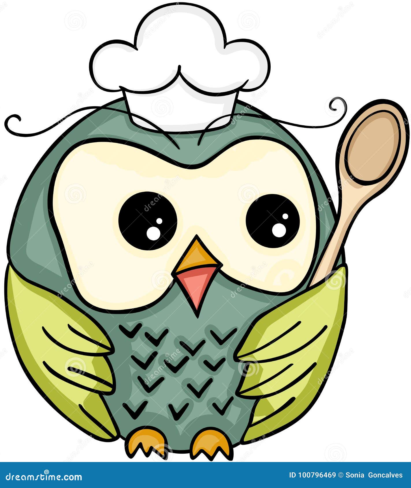 Cook owl with wooden spoon stock vector. Illustration of cook - 100796469