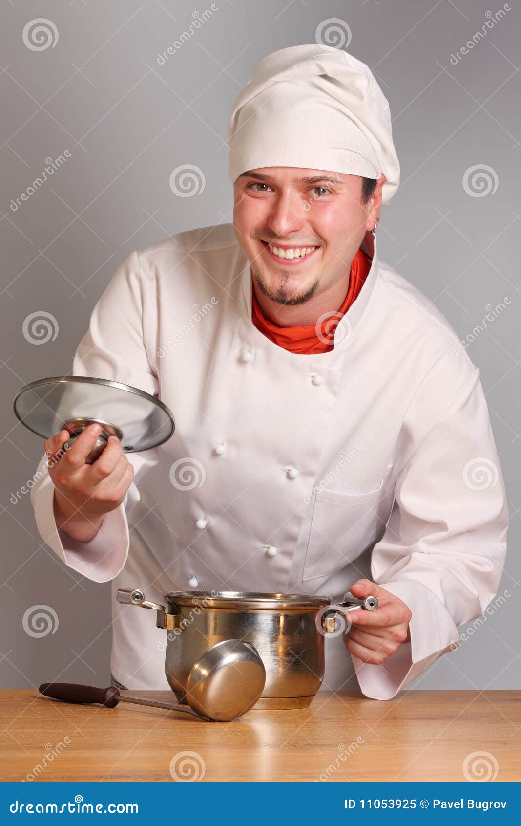 The cook with a pan stock image. Image of uniform, working - 11053925