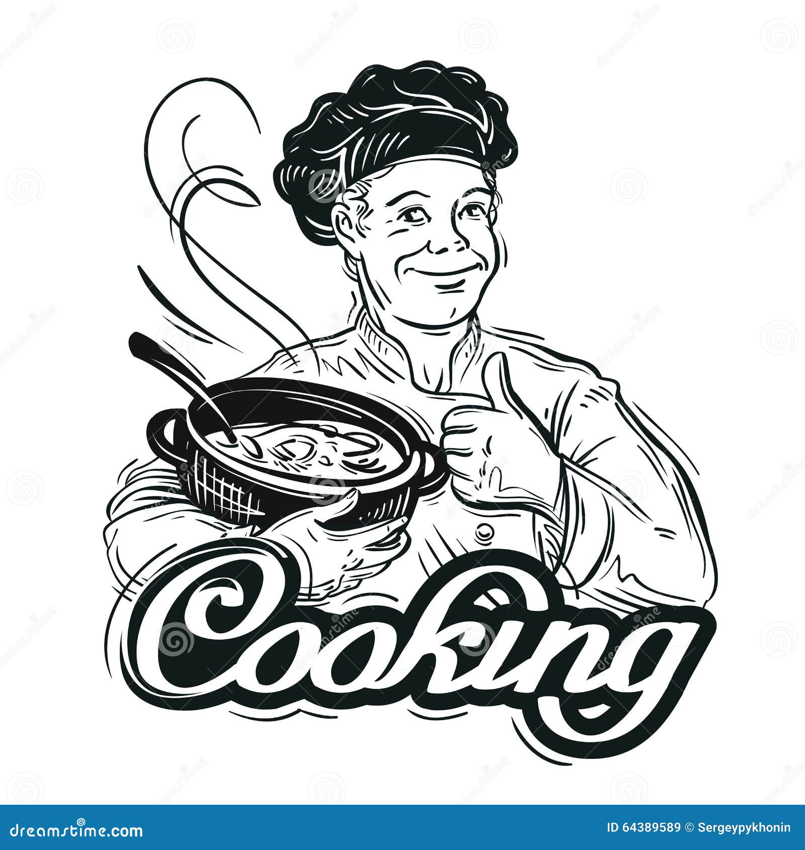 Cook with the Pan in Hand on White Stock Vector - Illustration of serve ...