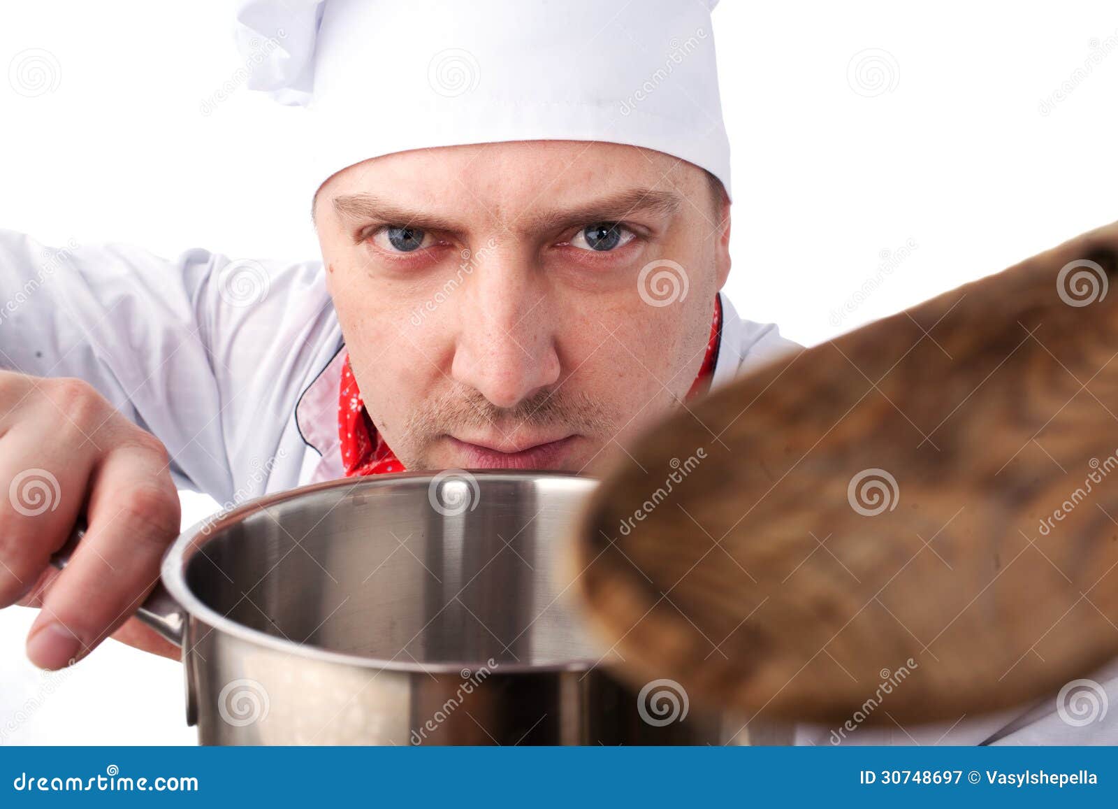 Cook with pan stock image. Image of isolated, caucasian - 30748697